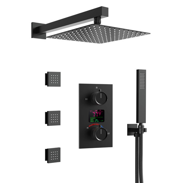 EVERSTEIN Pressure BalancedLCD Display Shower System 12" Rain Shower ...