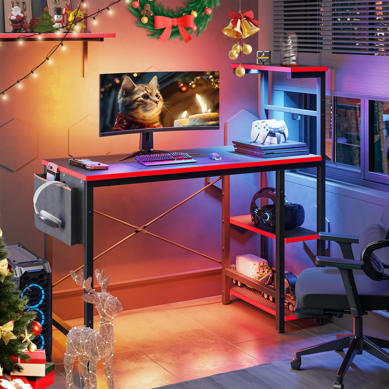 17 Stories Johnothan Computer Desk with 4 Tiers Shelves, LED, 44 ...