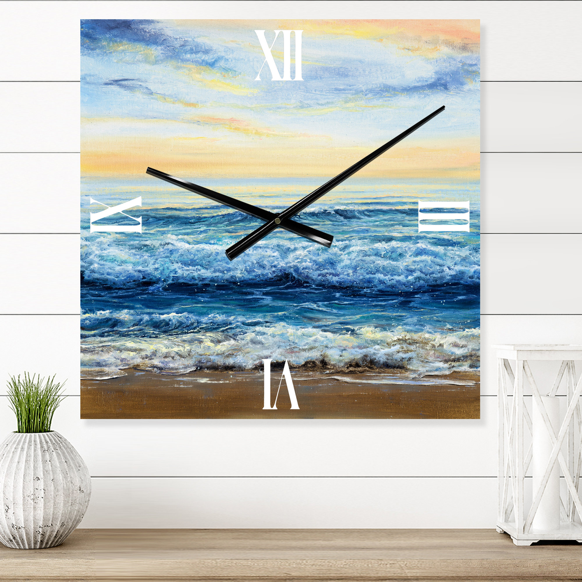 East Urban Home Ocean Waves At Dawn - Nautical & Coastal Wall Clock ...