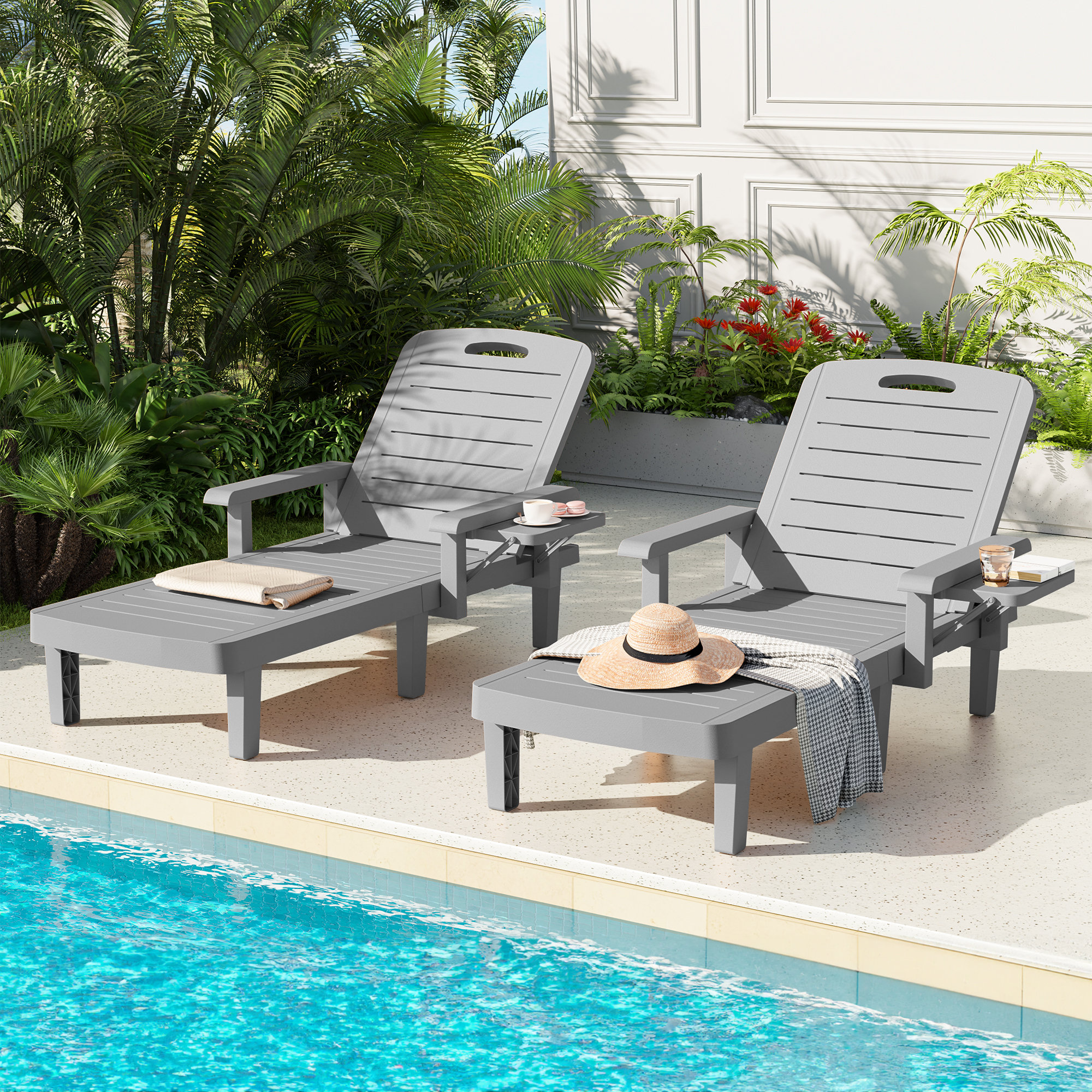Ebern Designs Resin Outdoor Chaise Lounge With Armrests(Set Of 2) | Wayfair