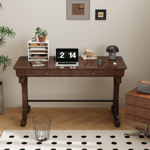 Alcott Hill® Cherry Wood Writing Desk With Two Drawers And Cherry ...