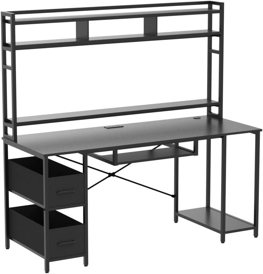 Inbox Zero Gaming Computer Desk, 55" Gaming Desk with LED Lights and ...