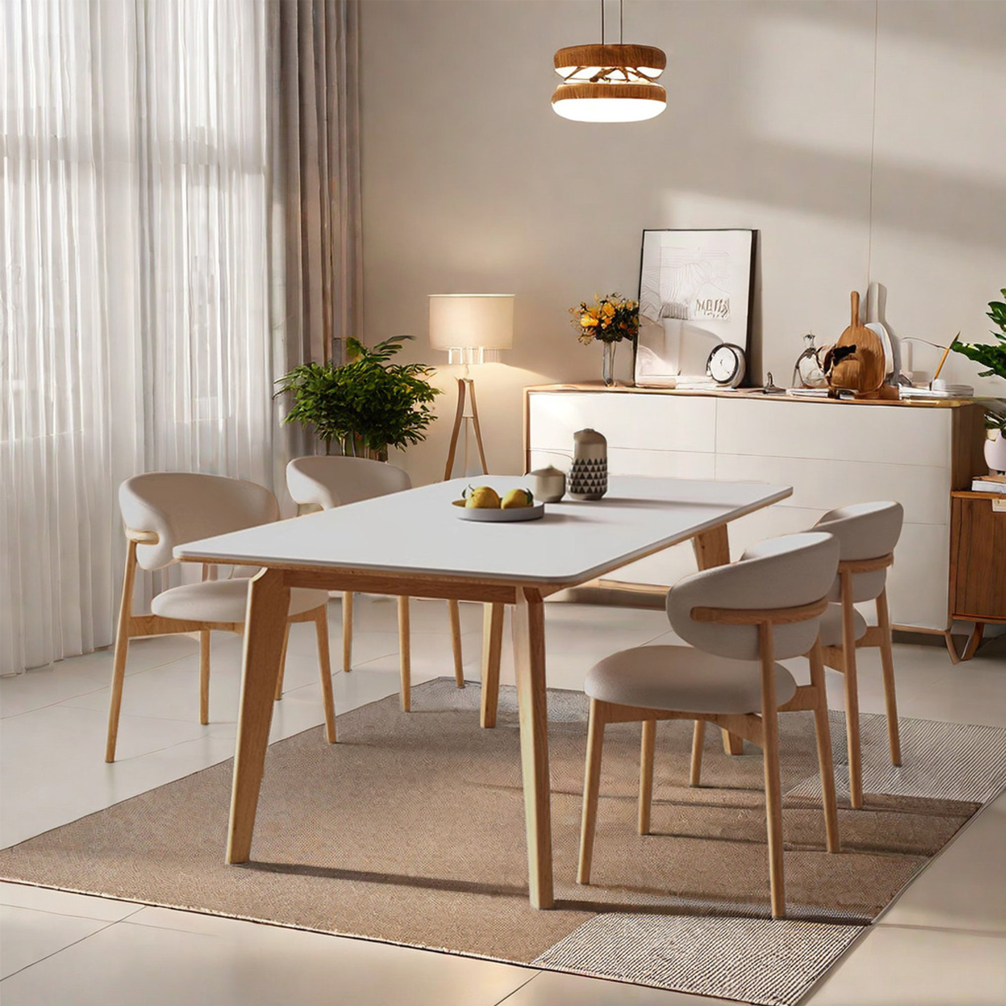 HomeLuxea Ash Wood Sintered Stone Modern Dining Table Set | Wayfair