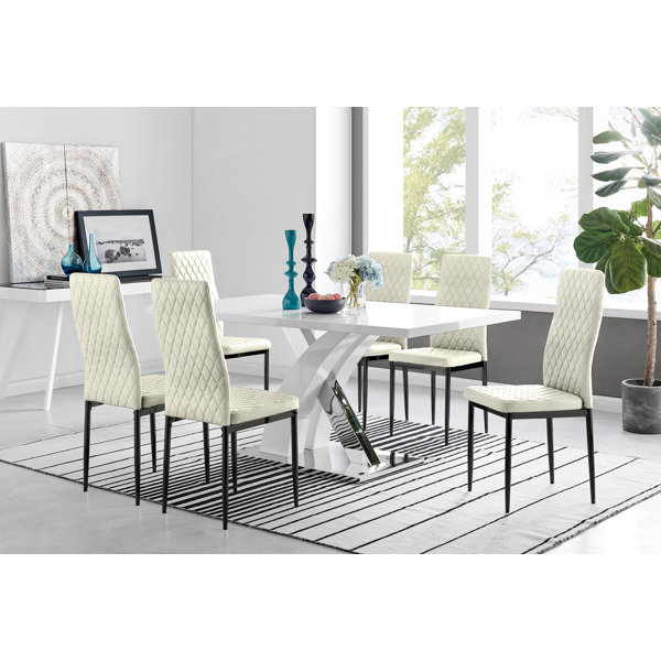 Furniture Box Marietta Chrome Metal and White High Gloss Dining Table ...