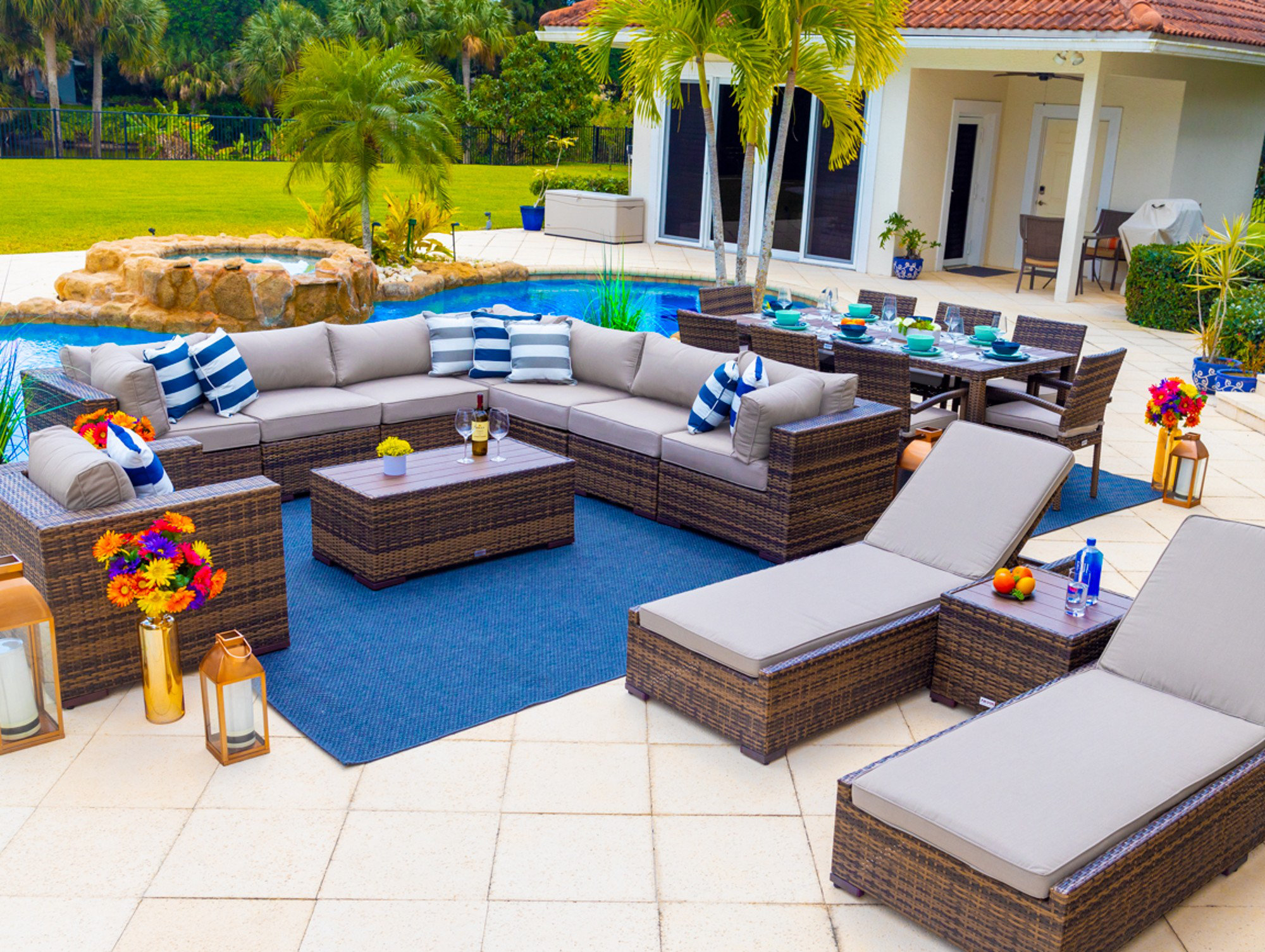 Latitude Run® Yussuf 19 Piece Rattan Complete Patio Set with Cushions ...