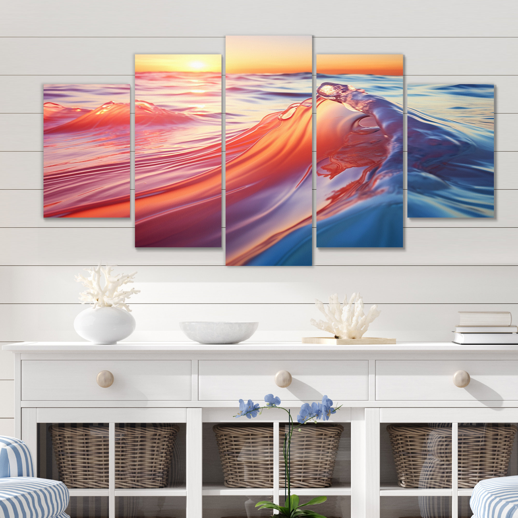 Highland Dunes Coastal Abstract Waterscapes II On Canvas 5 Pieces Print ...