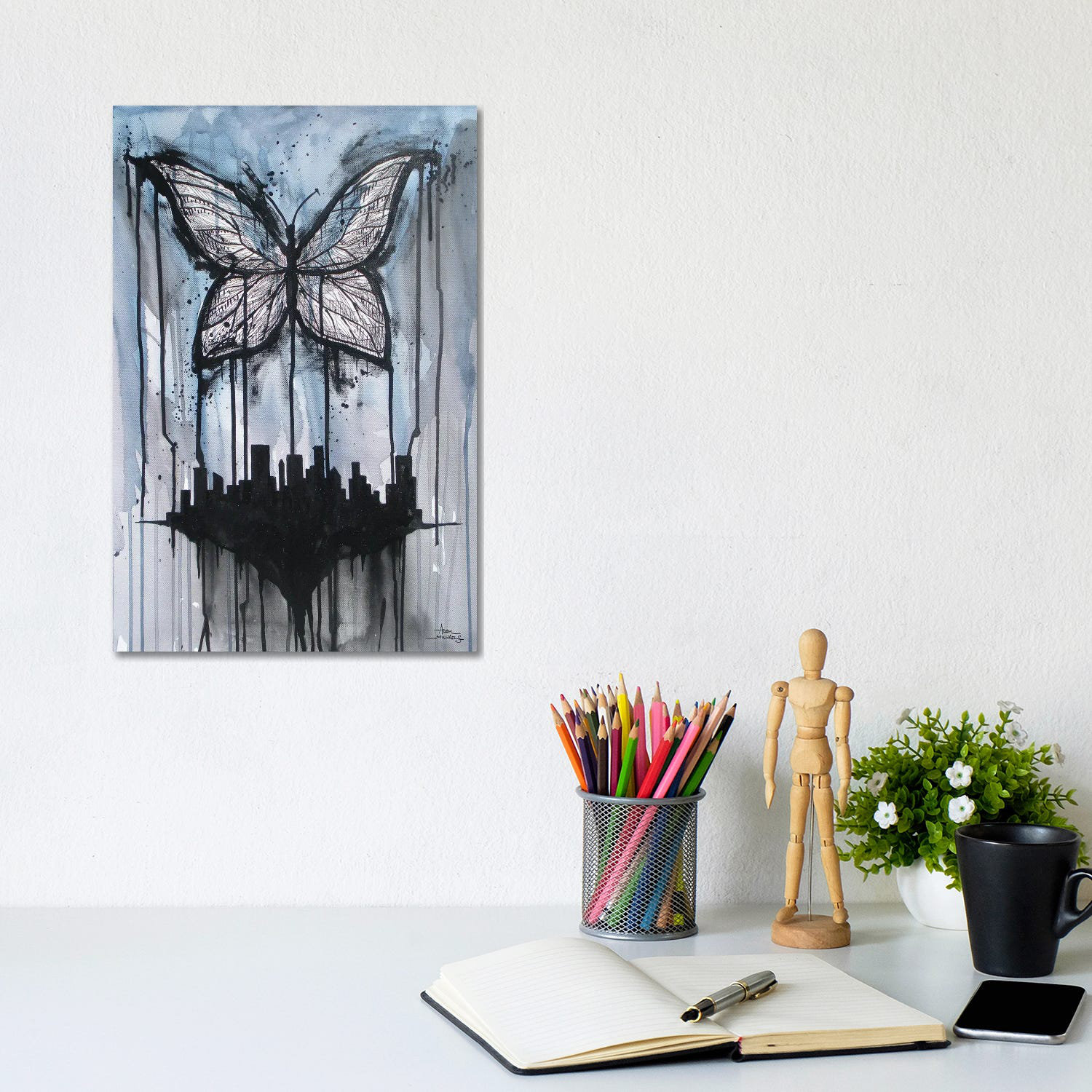 August Grove Butterfly City by Adam Michaels - Wrapped Canvas Art ...