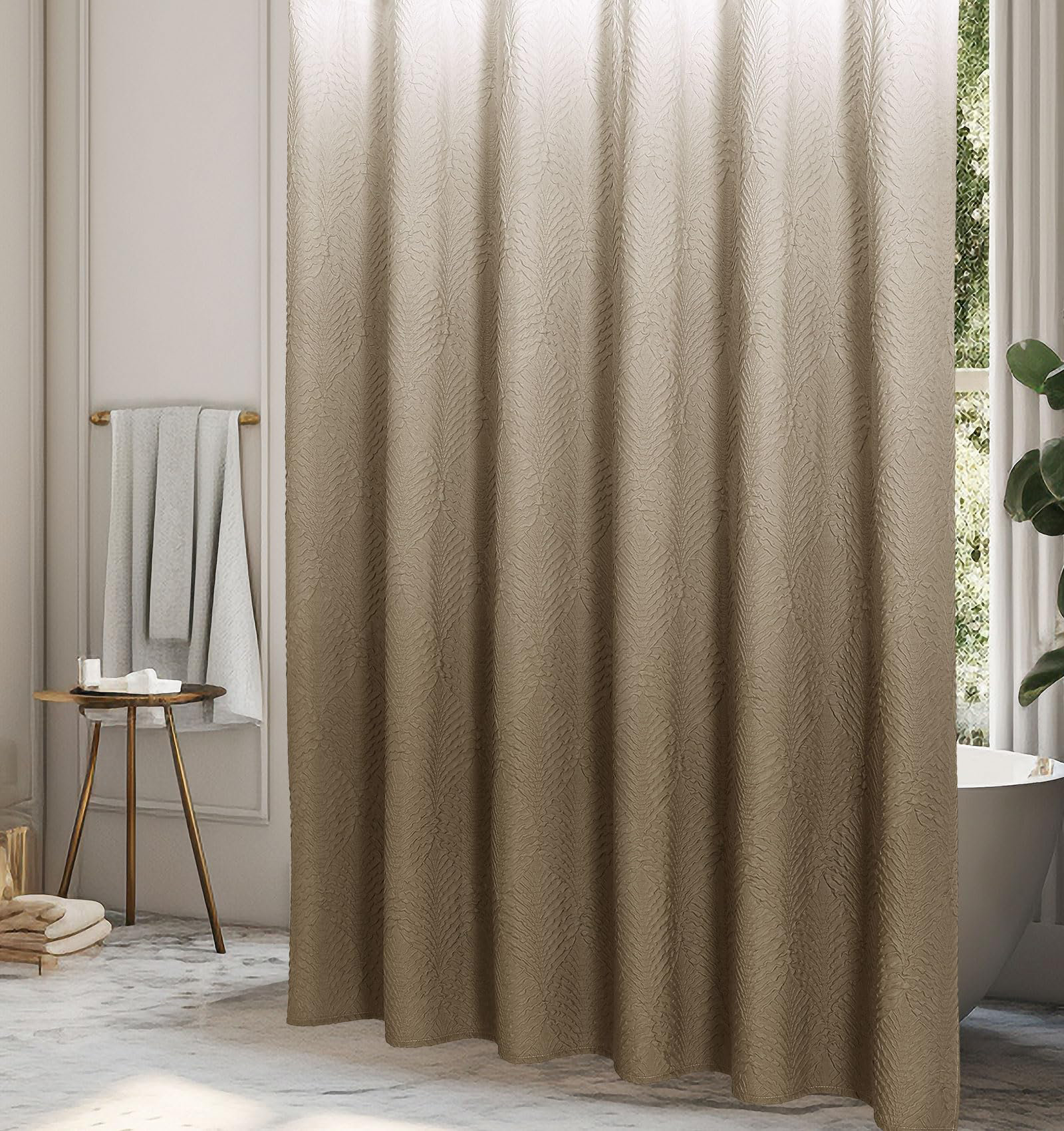 Ivy Bronx Brown Shower Curtain For Bathroom, 3D Embossed Textured ...