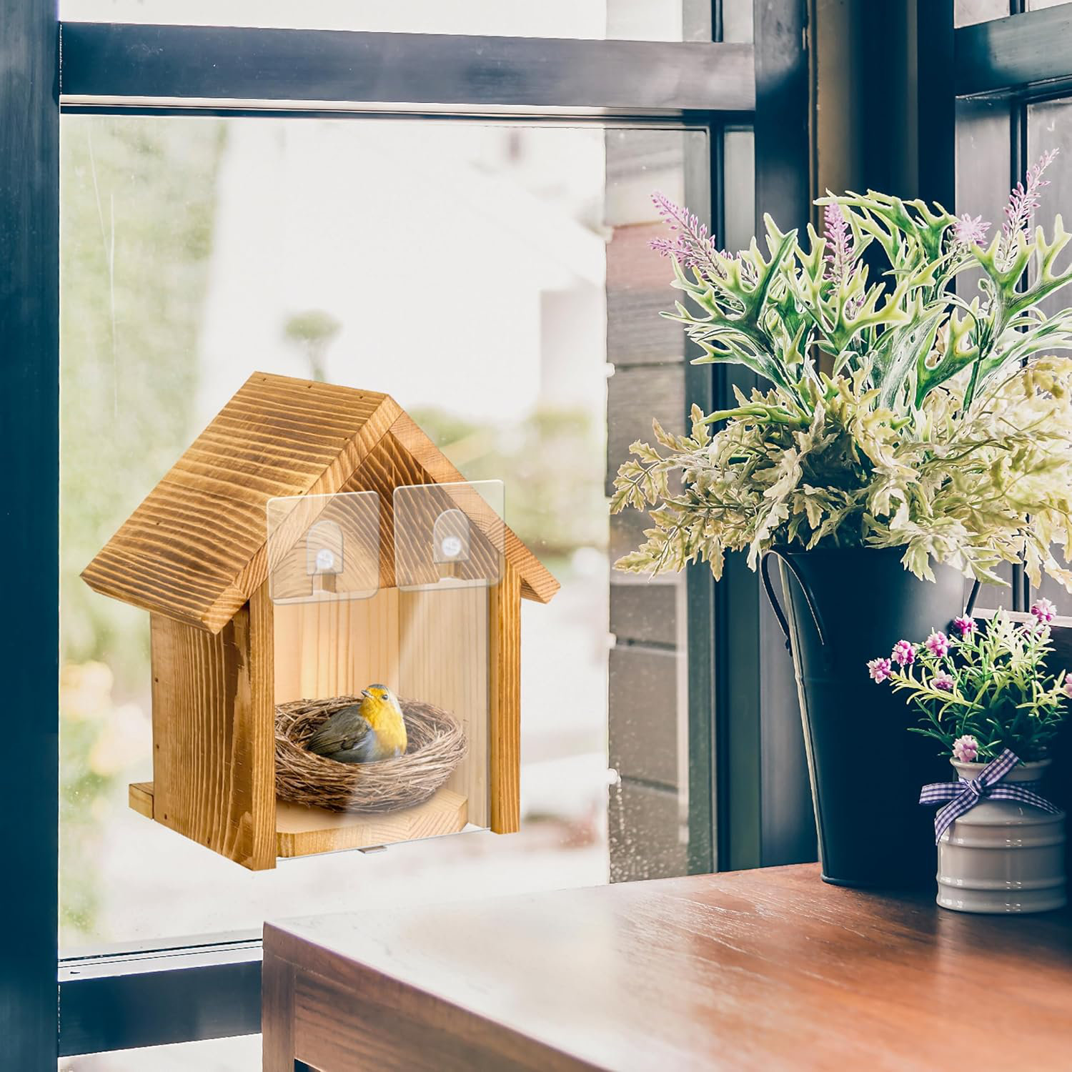 August Grove Window Bird Houses for Outside with 2 Powerful Hooks ...