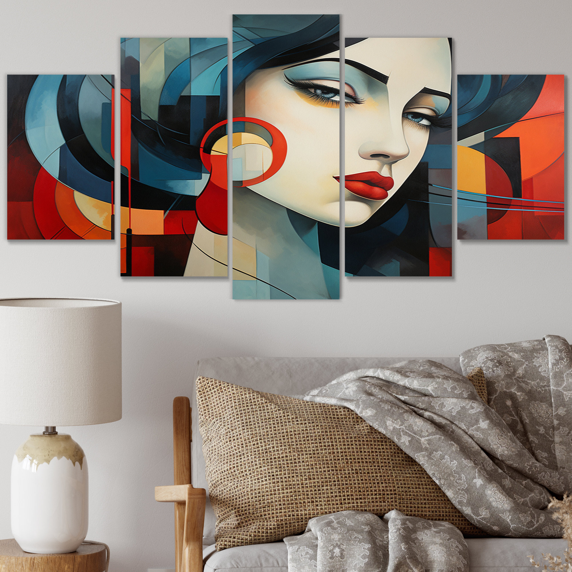 Mercer41 Cubism Art Modern - Cubism Canvas Wall Art - 5 Panels ...