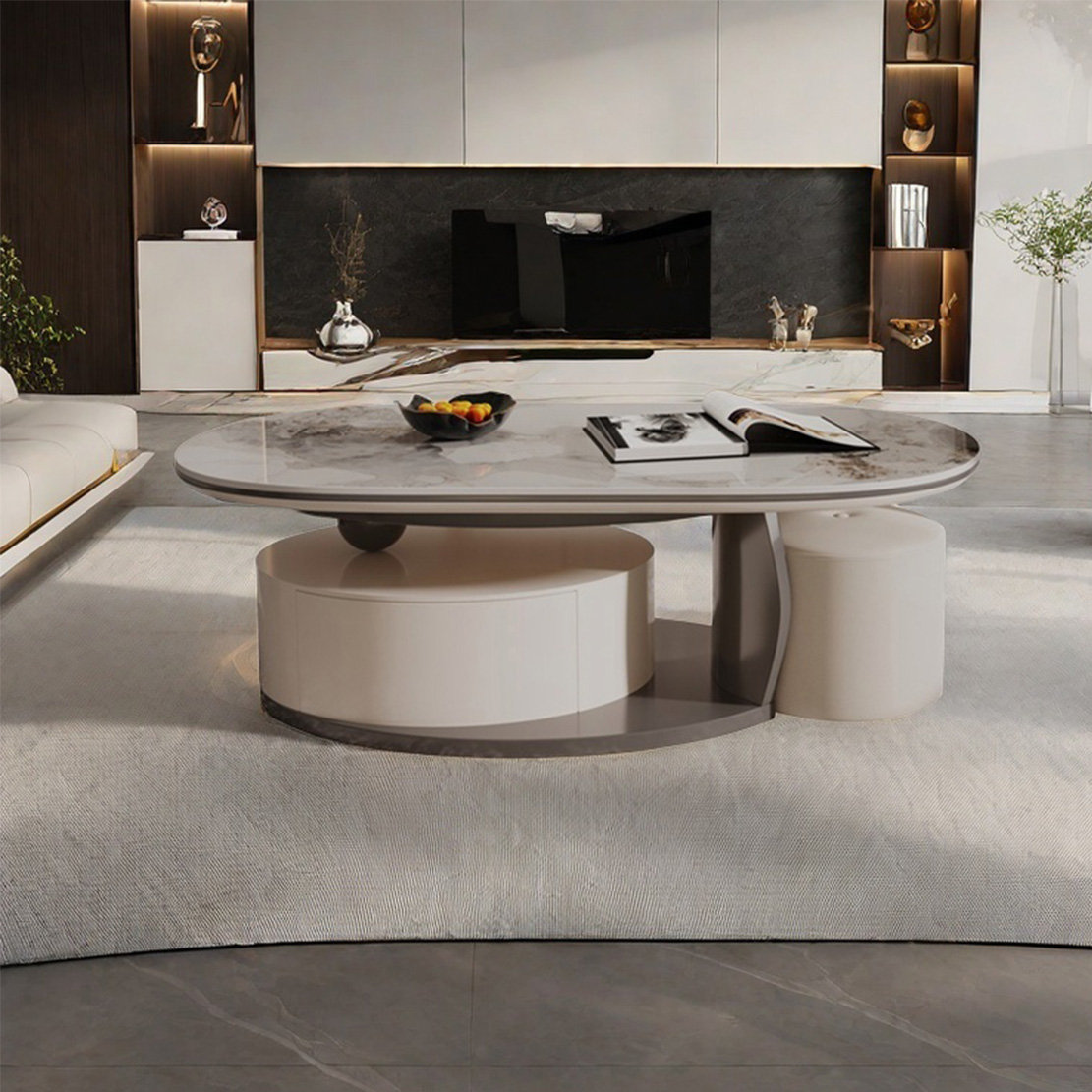 The Invincibles home Light luxury simple oval rock plate coffee table ...