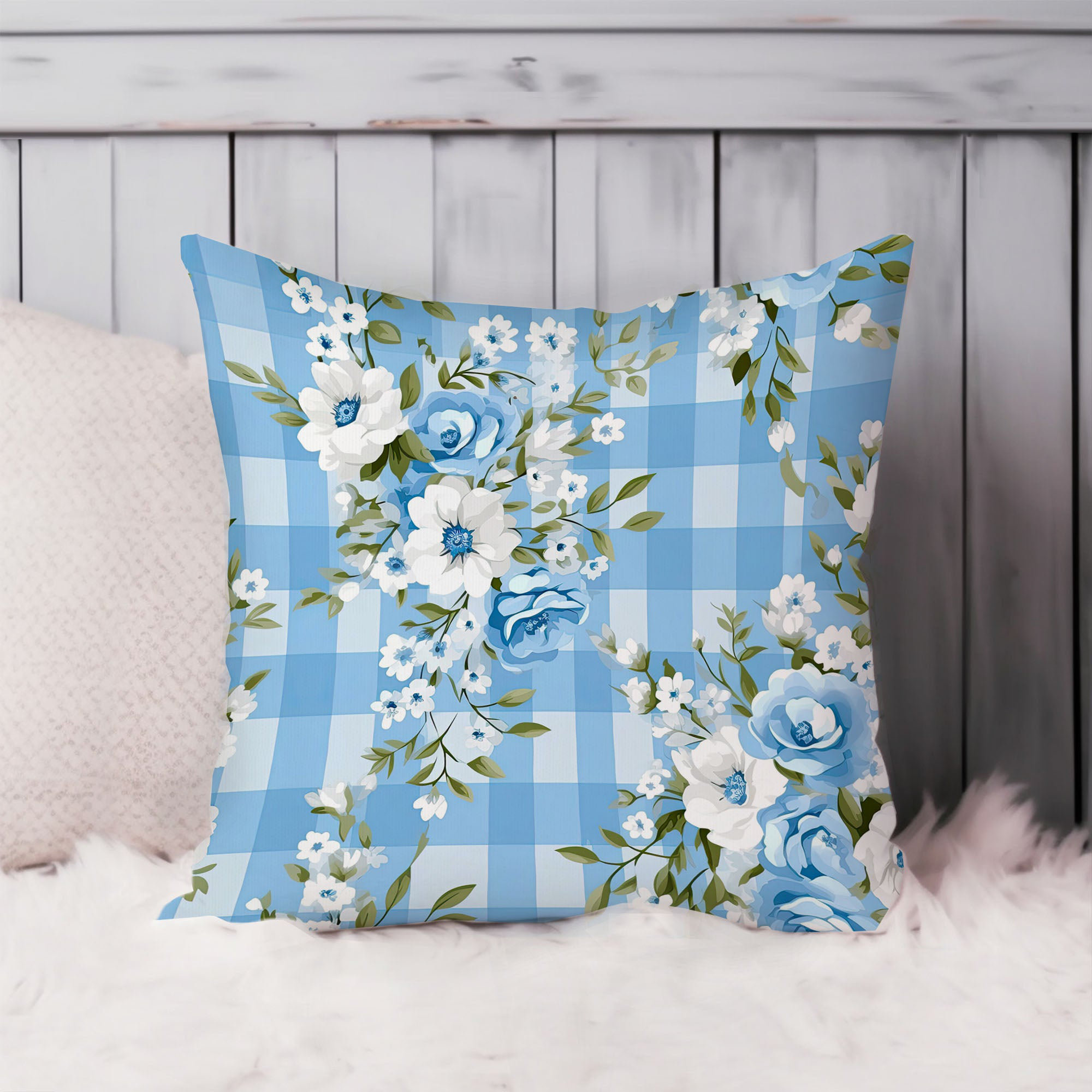 Ethan Taylor Floral Blue Gingham Flowers III Shabby Elegance | Wayfair
