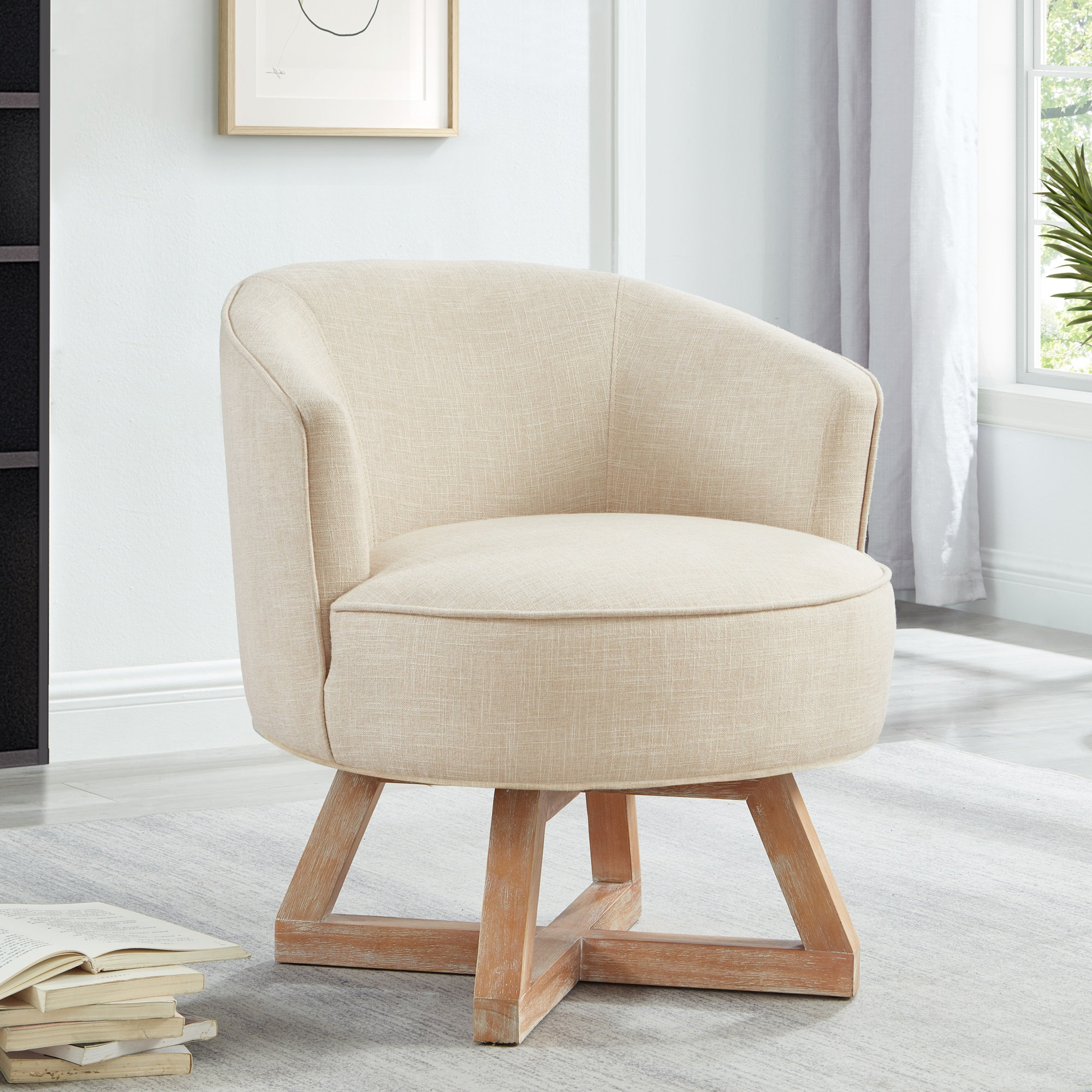 Corrigan Studio Swivel Chair With Cross-shaped Wooden Base | Wayfair