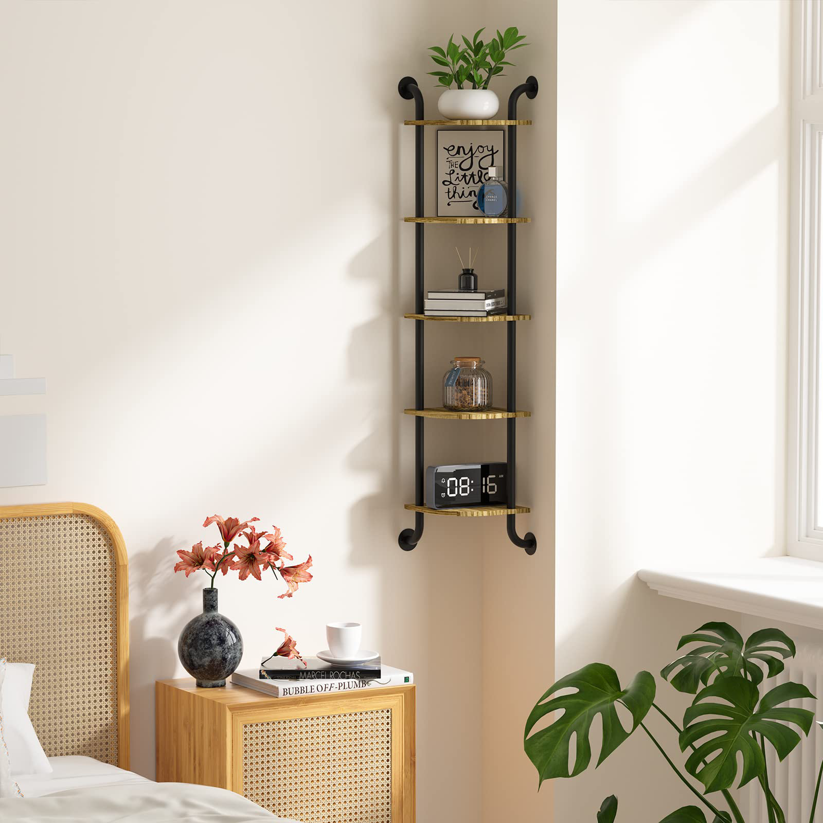 17 Stories Corner Shelf Wall Mount 5-Tier, Wall Decor For Home Living ...