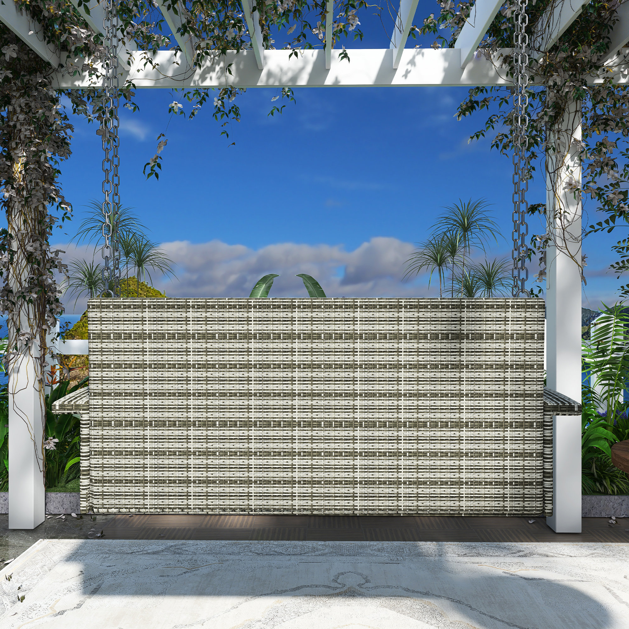 Winston Porter 2-Person Wicker Hanging Porch Swing With Chains, Cushion | Wayfair