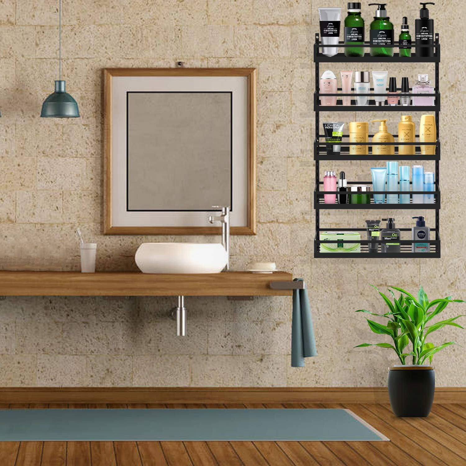 Rebrilliant Wall Mount Spice Rack Organizer 5 Tier Height-Adjustable ...