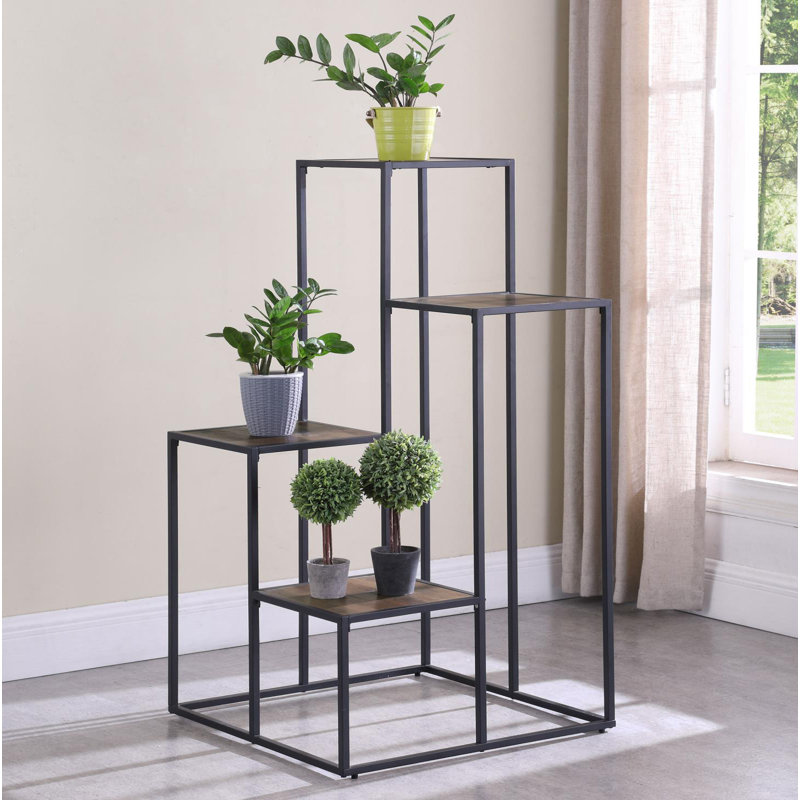 17 Stories Kirstyleigh 4 - Tier Shelving Unit in Rustic Brown and Black ...