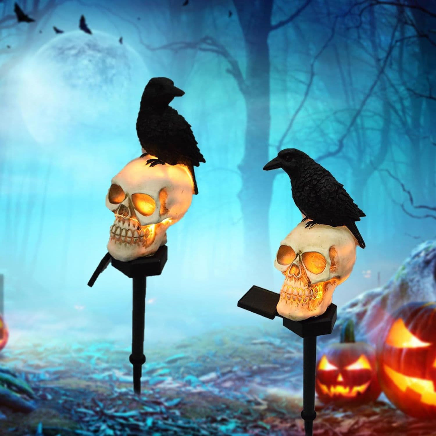 The Holiday Aisle® Scary Skull Solar Lights for Outdoor | Wayfair