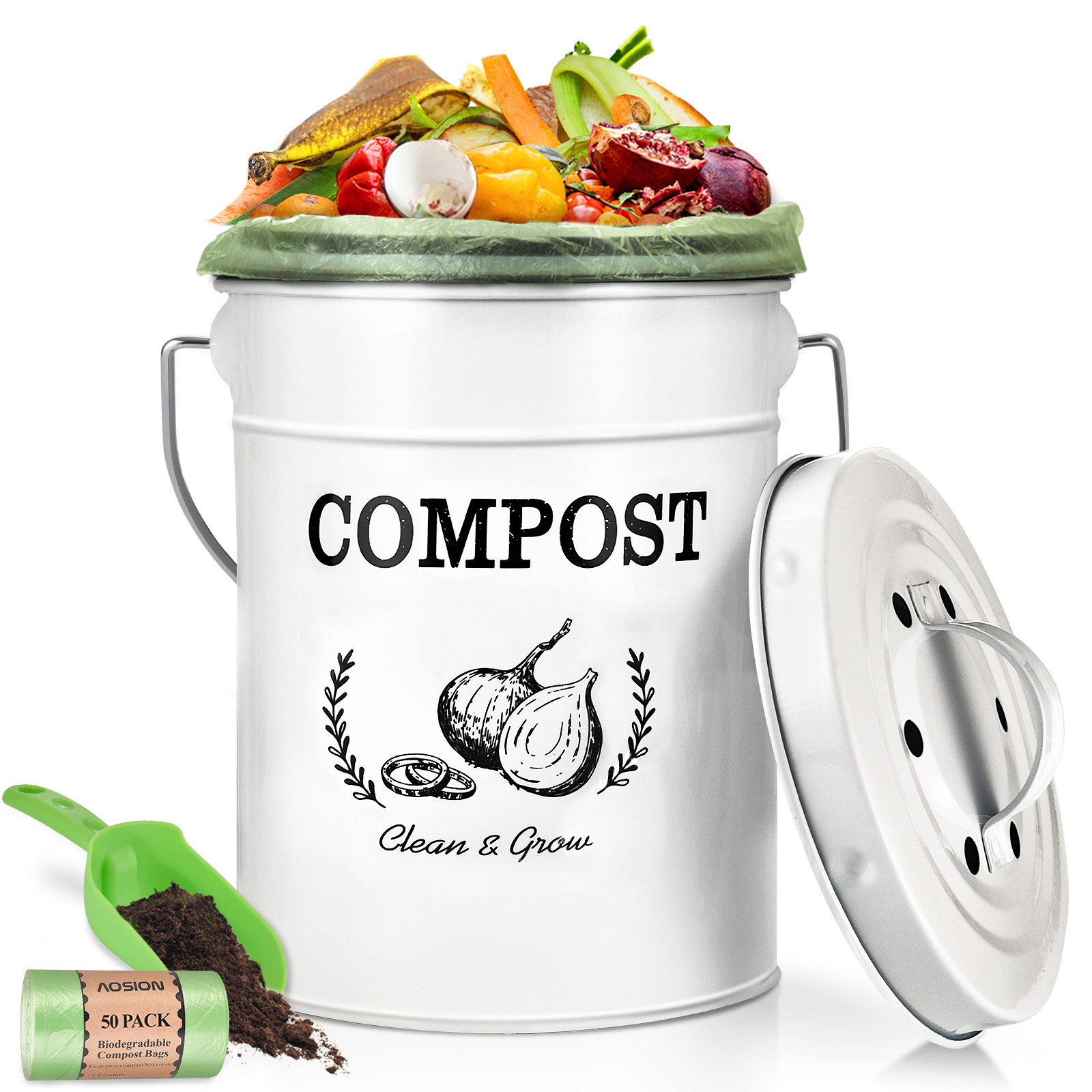 ARC Compost Bin Kitchen Counter,countertop Compost Bin With Lid,indoor ...
