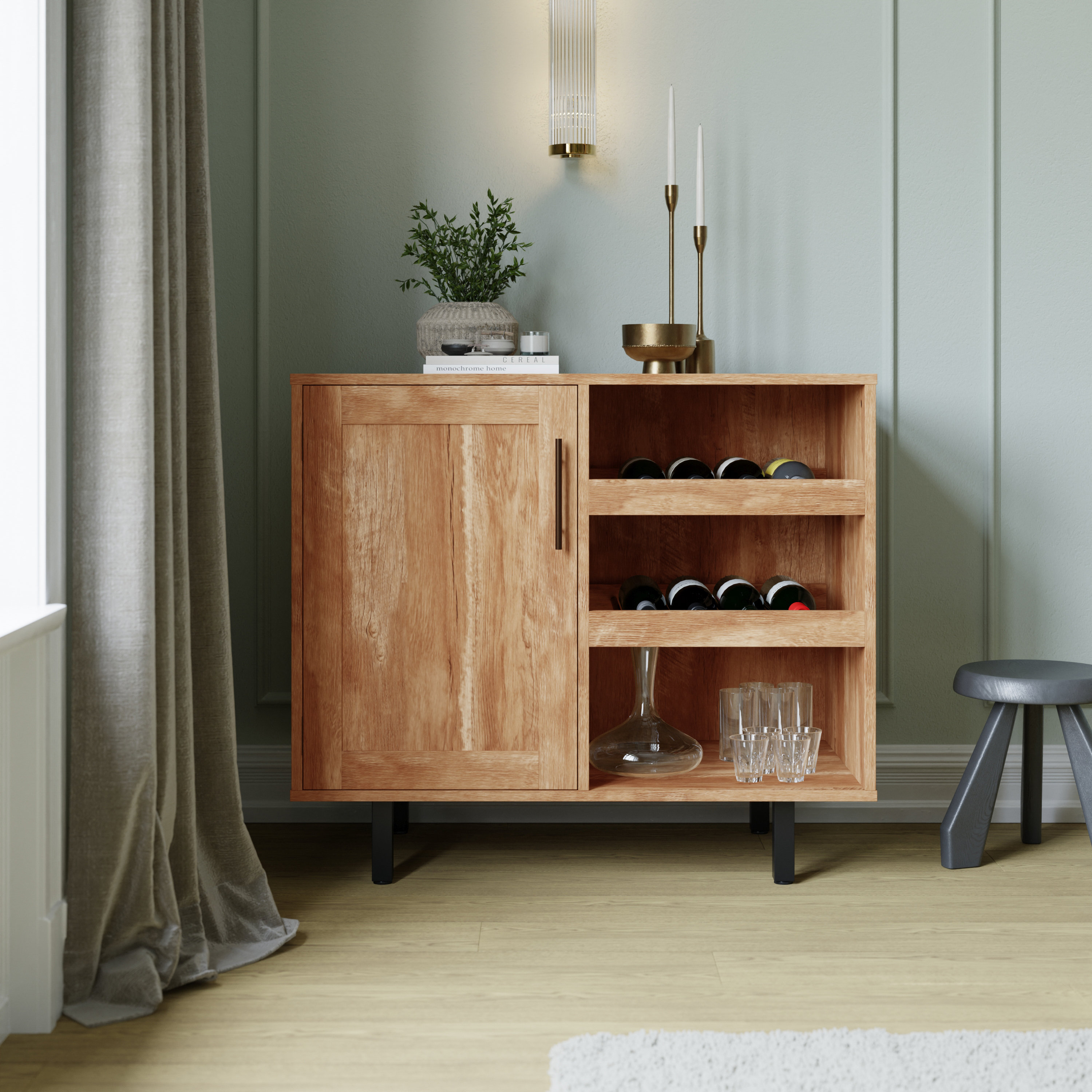 Ebern Designs Quintavia Classic Sideboard and Bar Cabinet with Open and ...