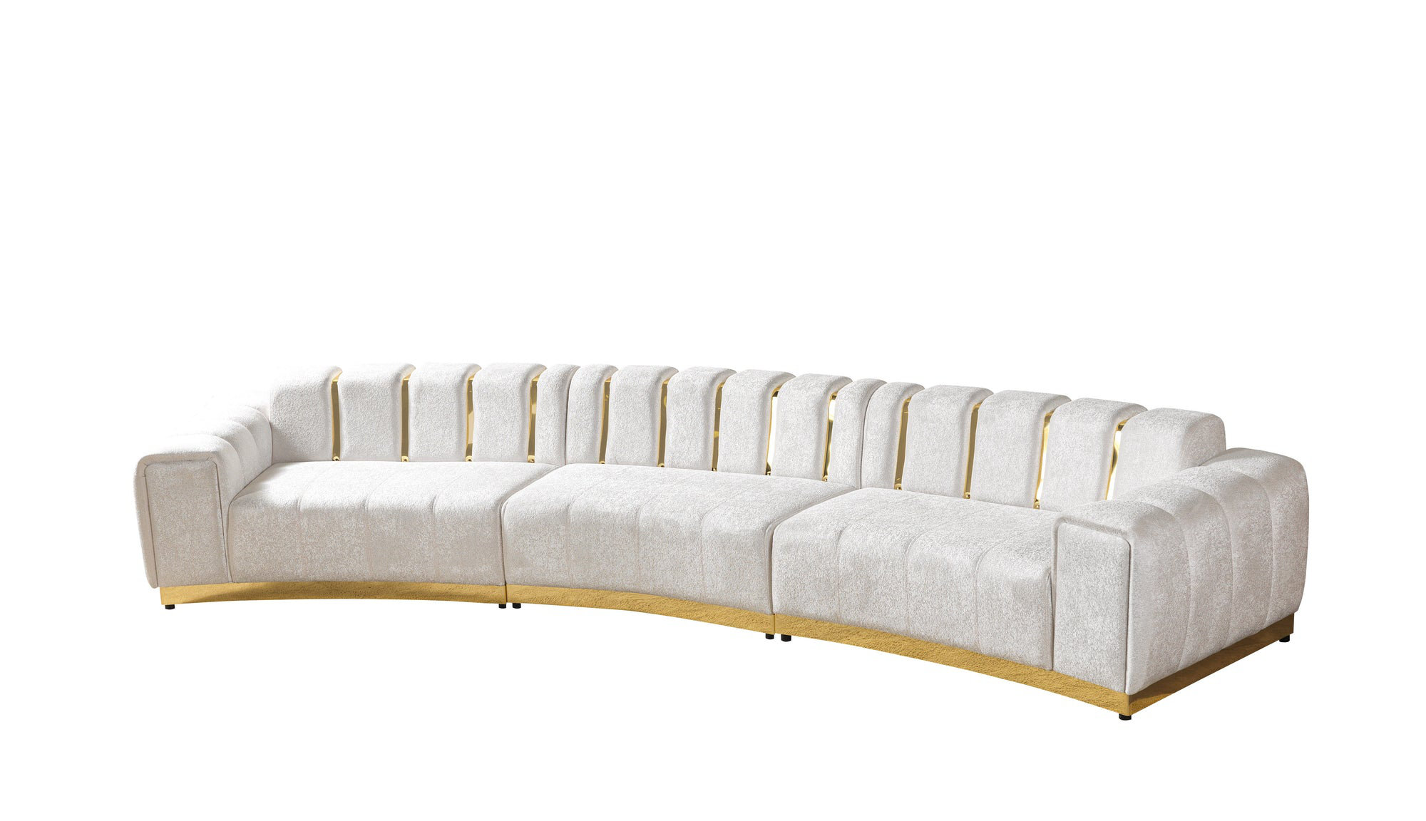 Everly Quinn Michelle Ivory Velvet 3-Piece Curved Sectional | Wayfair