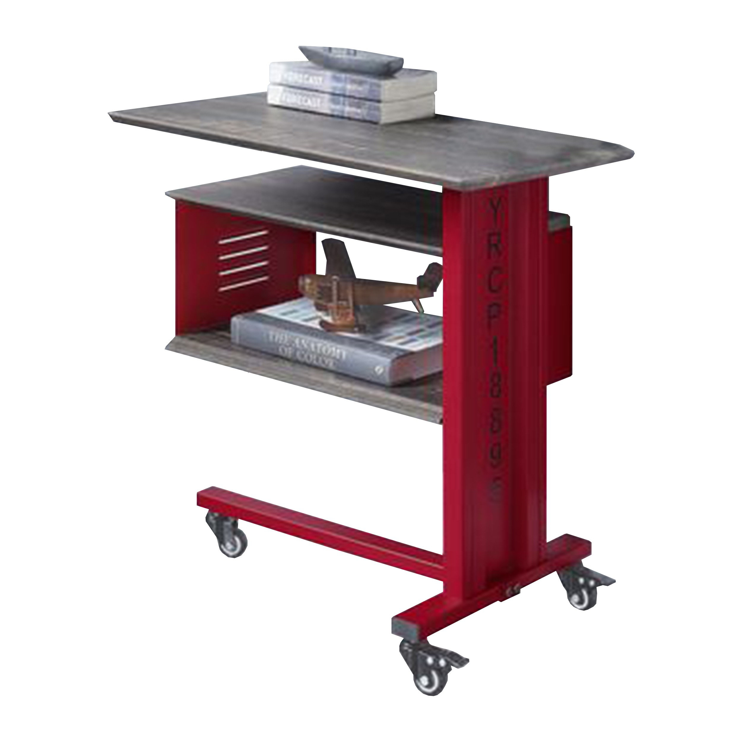 17 Stories Accent Table With Metal Cargo Style And 3 Caster Wheels, Red ...