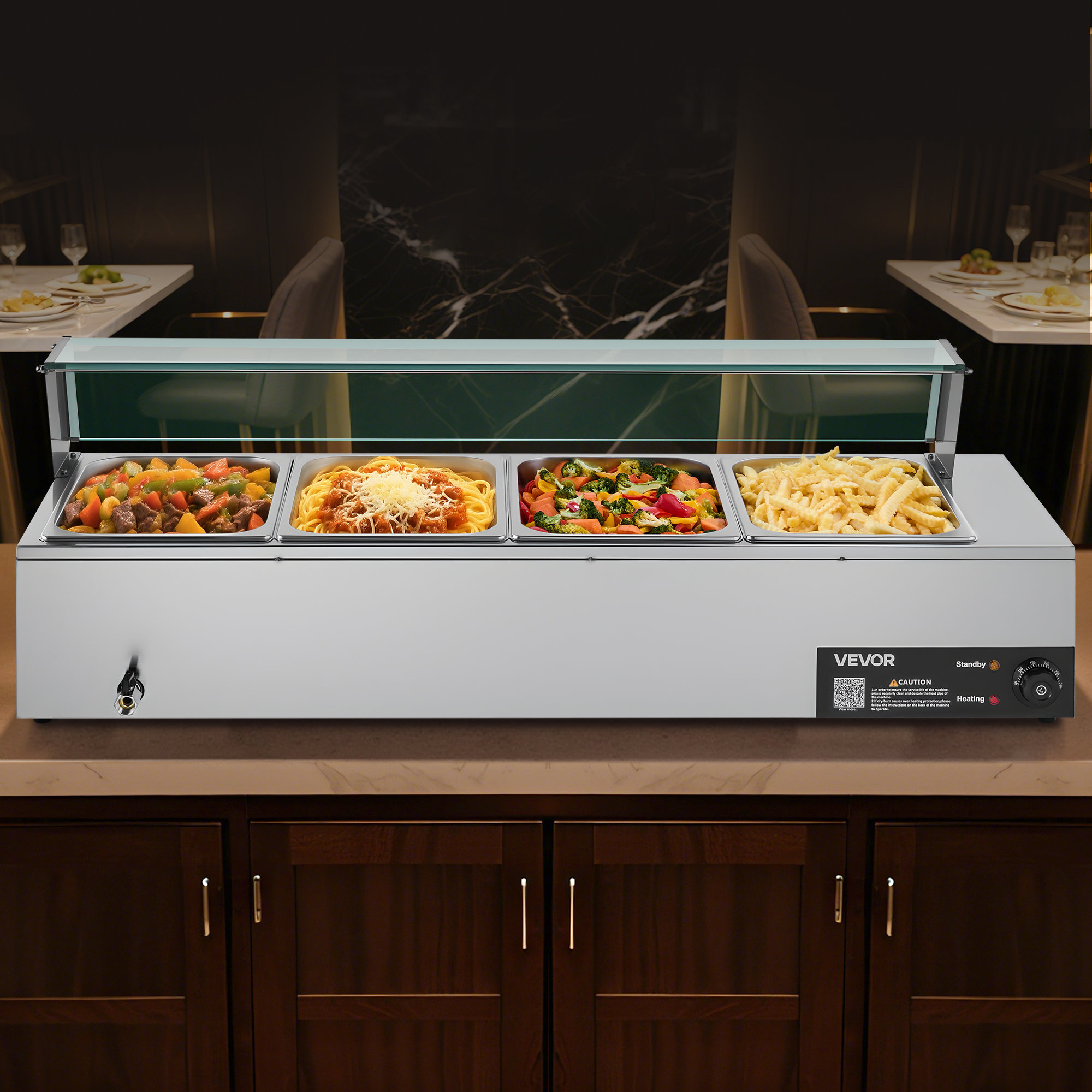 Ivy Bronx Commercial Food Warmer 4-Pan 1500W Buffet Bain Marie with ...