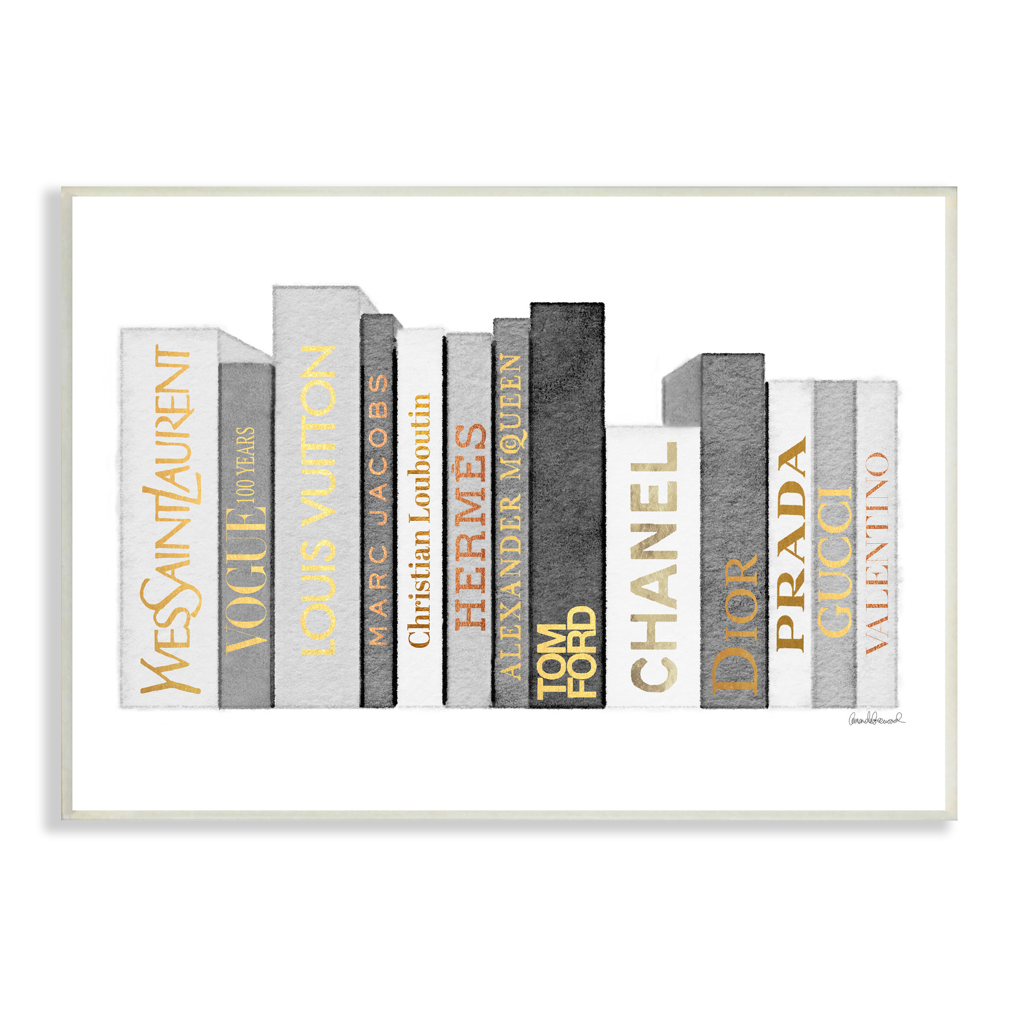 Stupell Industries Horizontal Fashion Book Stack Glam Grey Gold White ...
