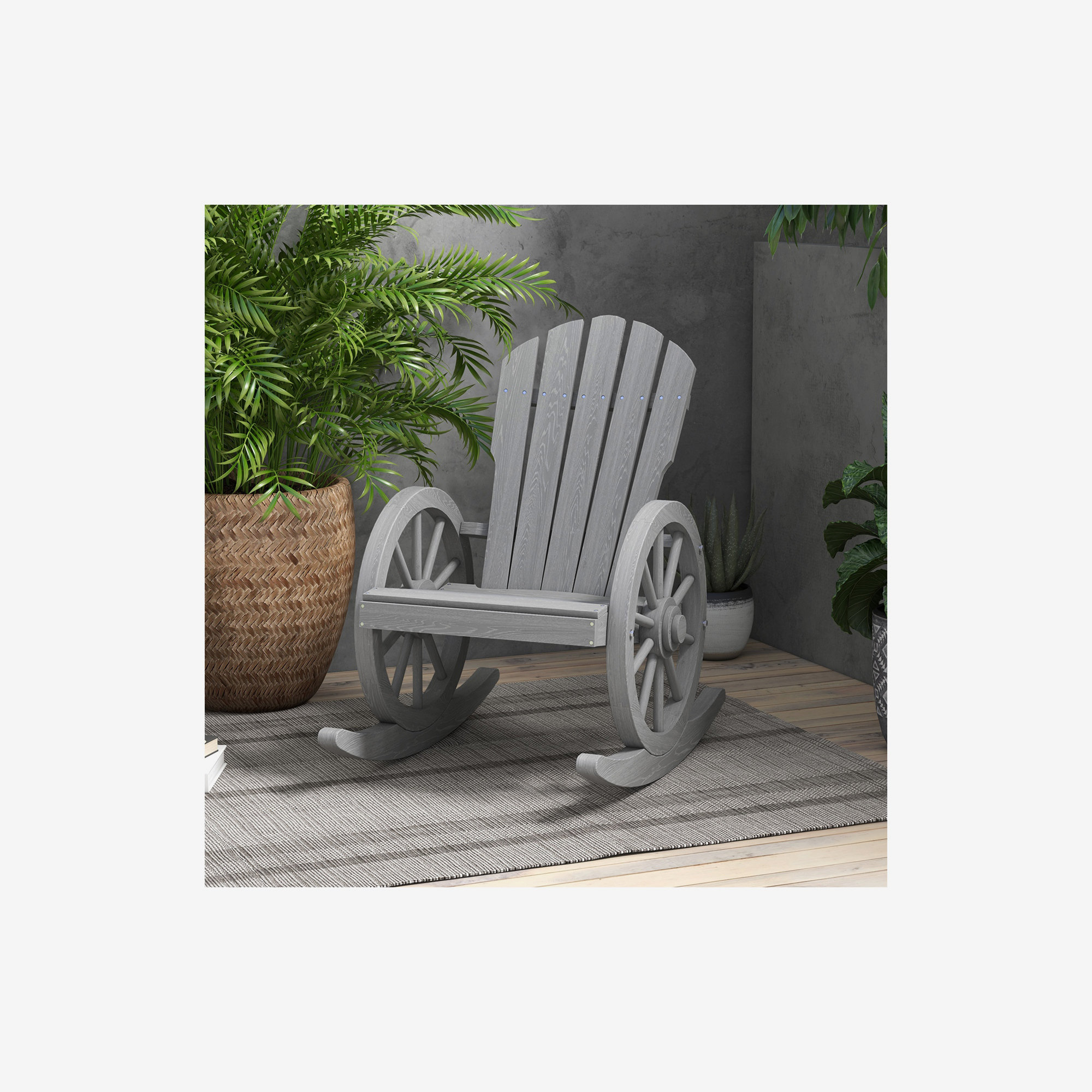 Beachcrest Home™ Outsunny Wooden Rocking Chair, Adirondack Rocker Chair ...