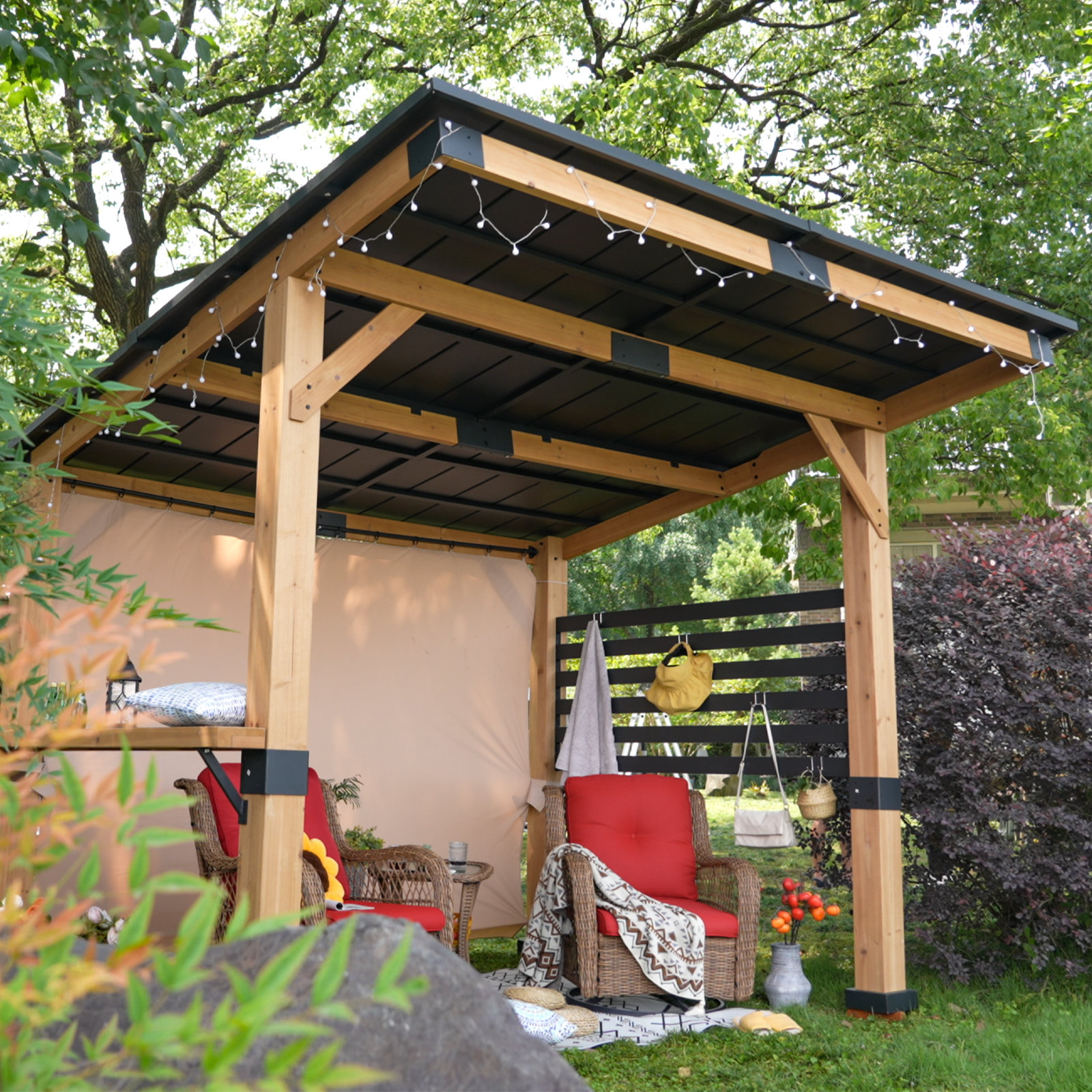 Joyside 12 Ft. W x 10 Ft. D Solid Wood Gazebo with Steel Hardtop Roof ...