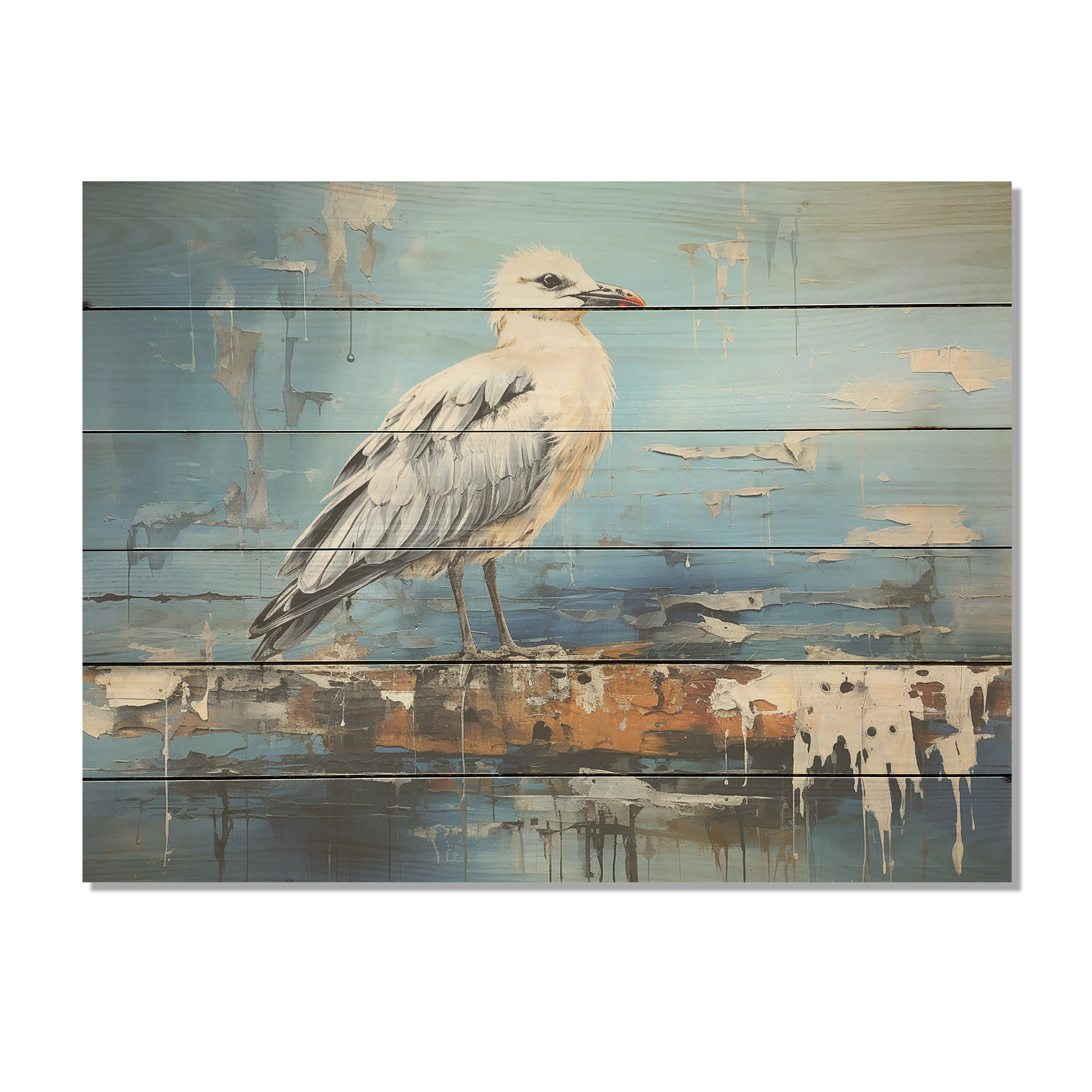 Beachcrest Home™ White And Blue Seagull Tranquility - Seagull Wood Art ...