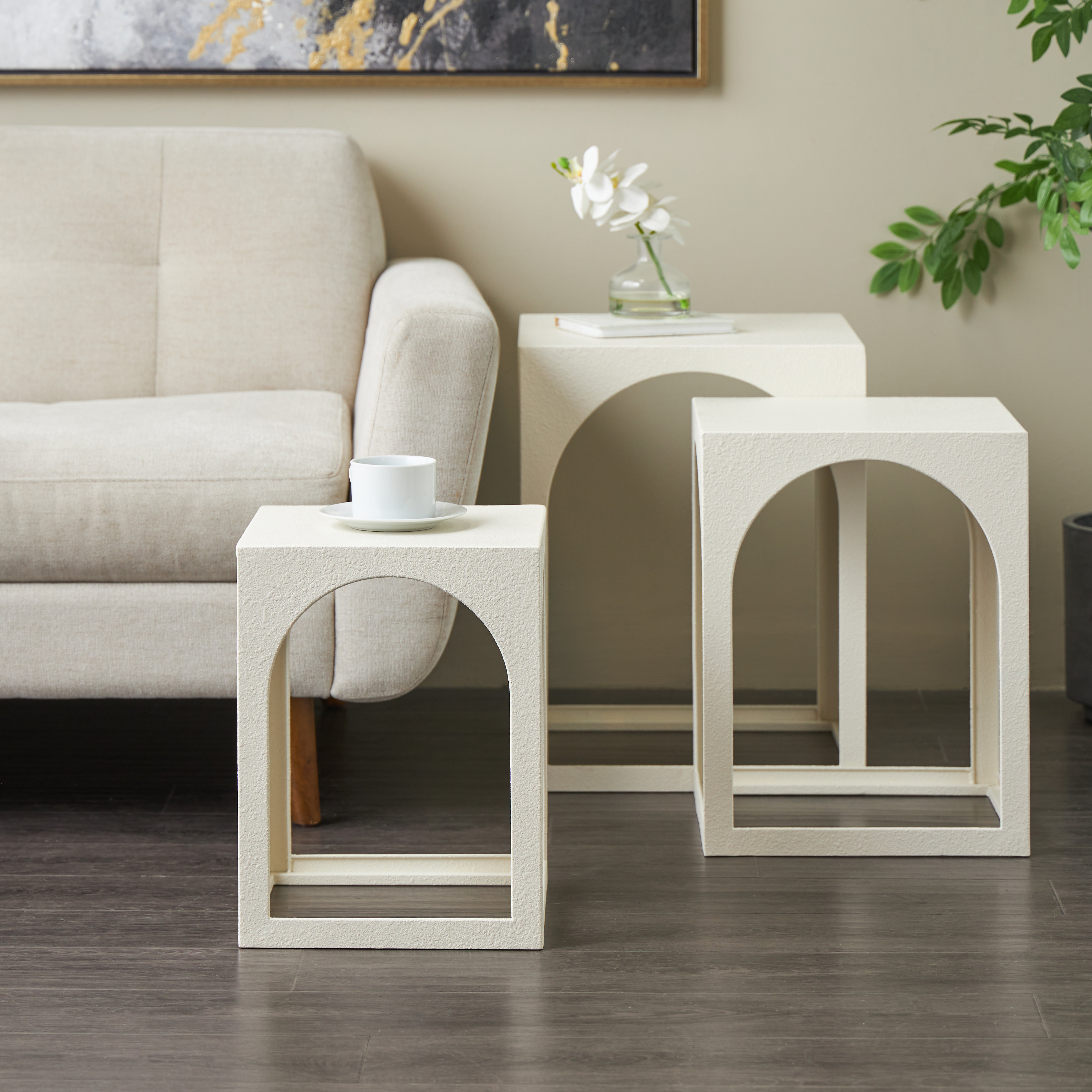 Cole & Grey Cole And Grey Metal Nested Side End White Accent Table With ...