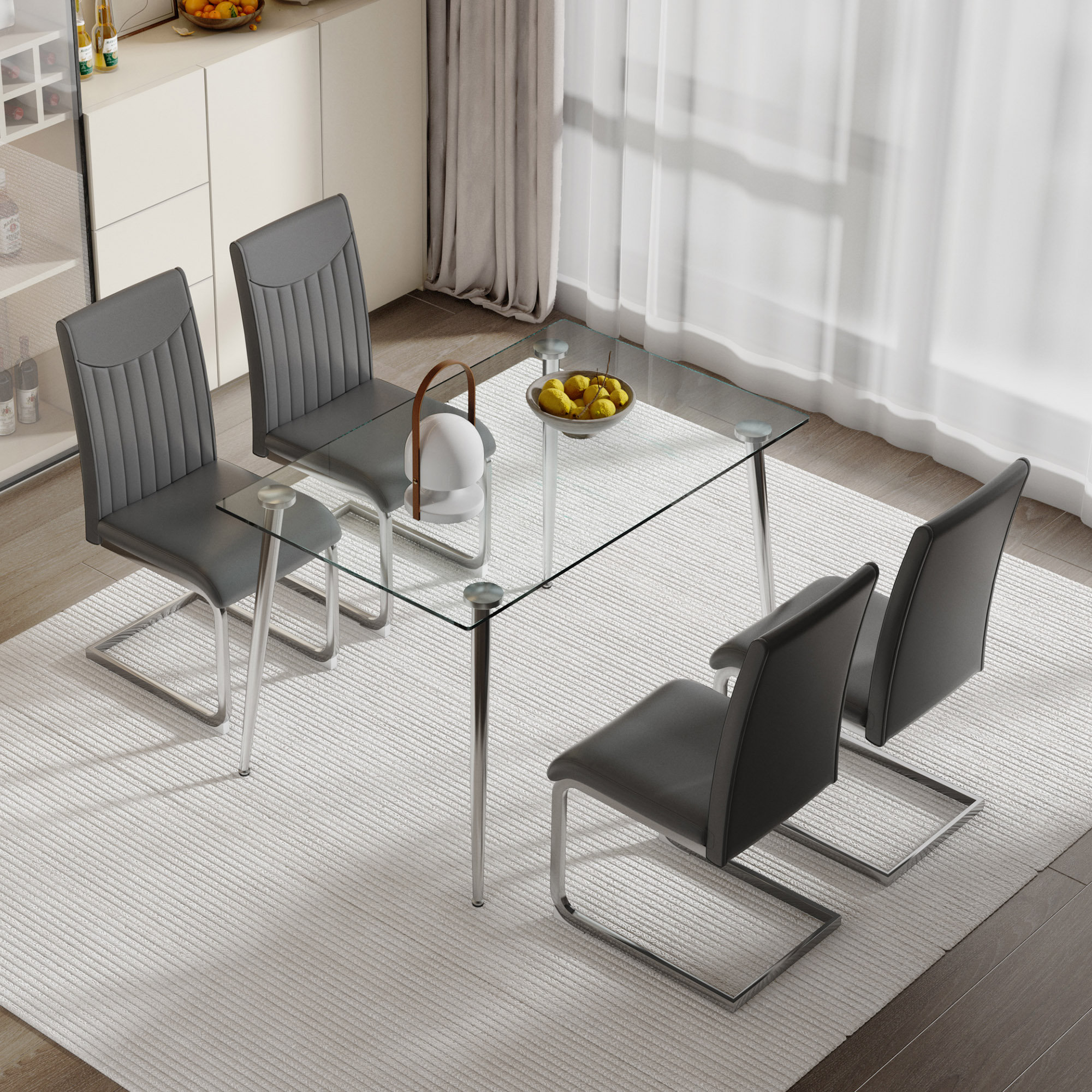 Ivy Bronx Glass Dining Table Set With 4 Dining Chairs - Wayfair Canada