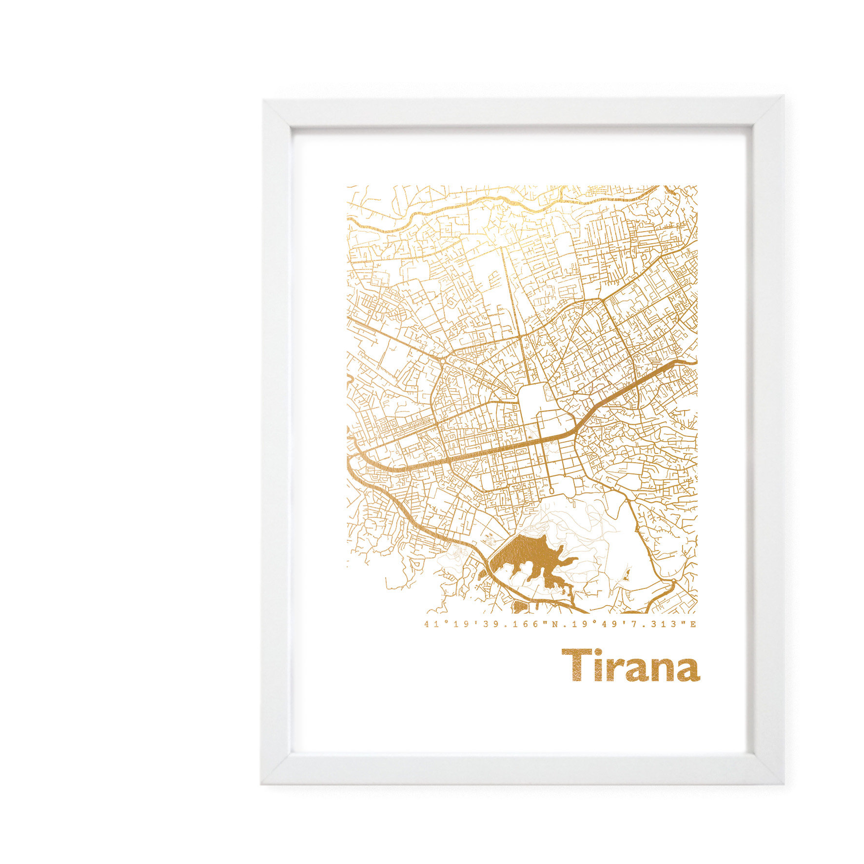 Brayden Studio Tirana Map - Picture Frame Graphic Art Print on Paper ...