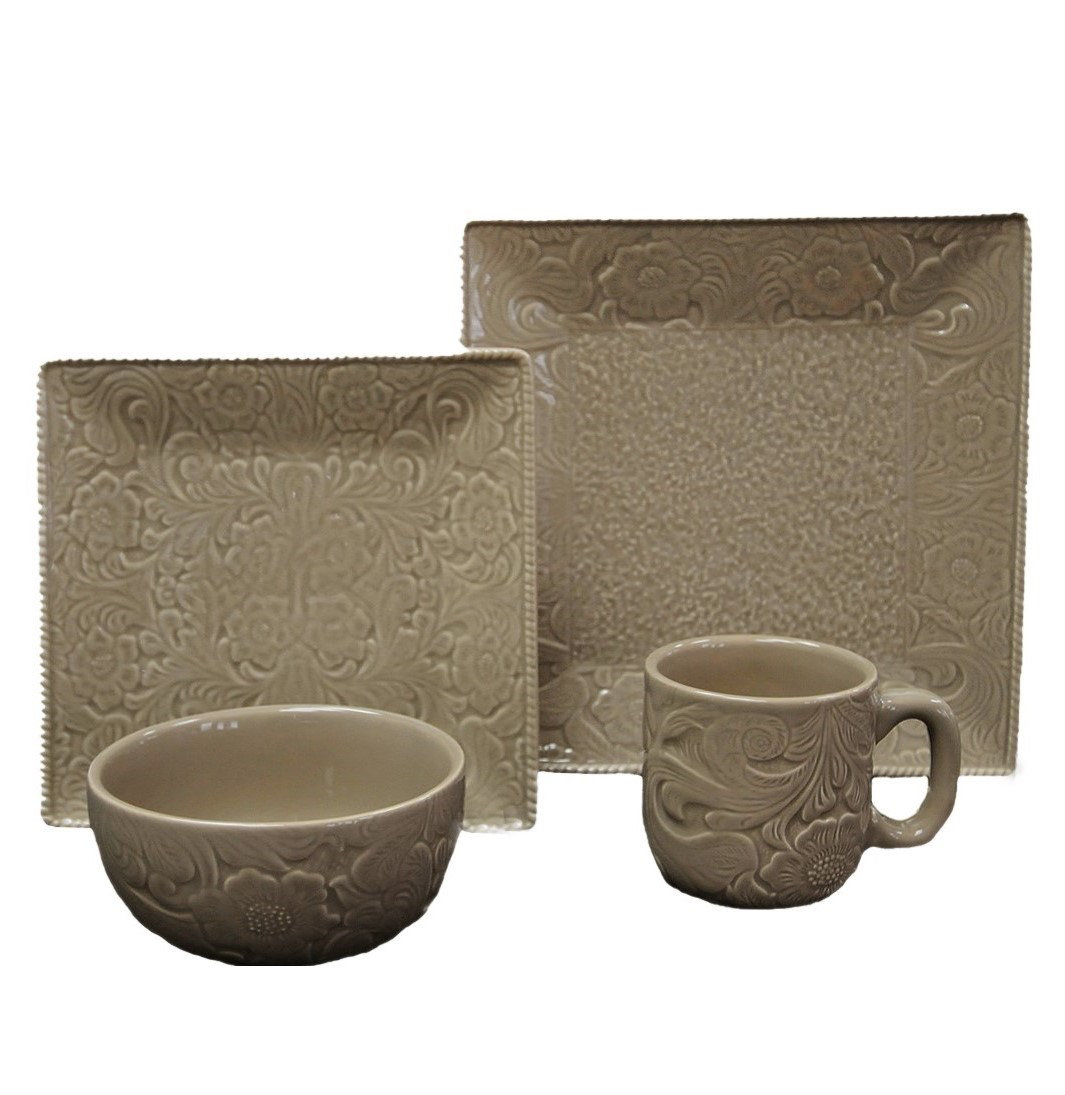 HiEnd Accents Savannah Ceramic Floral Pattern Western Style Dinnerware ...