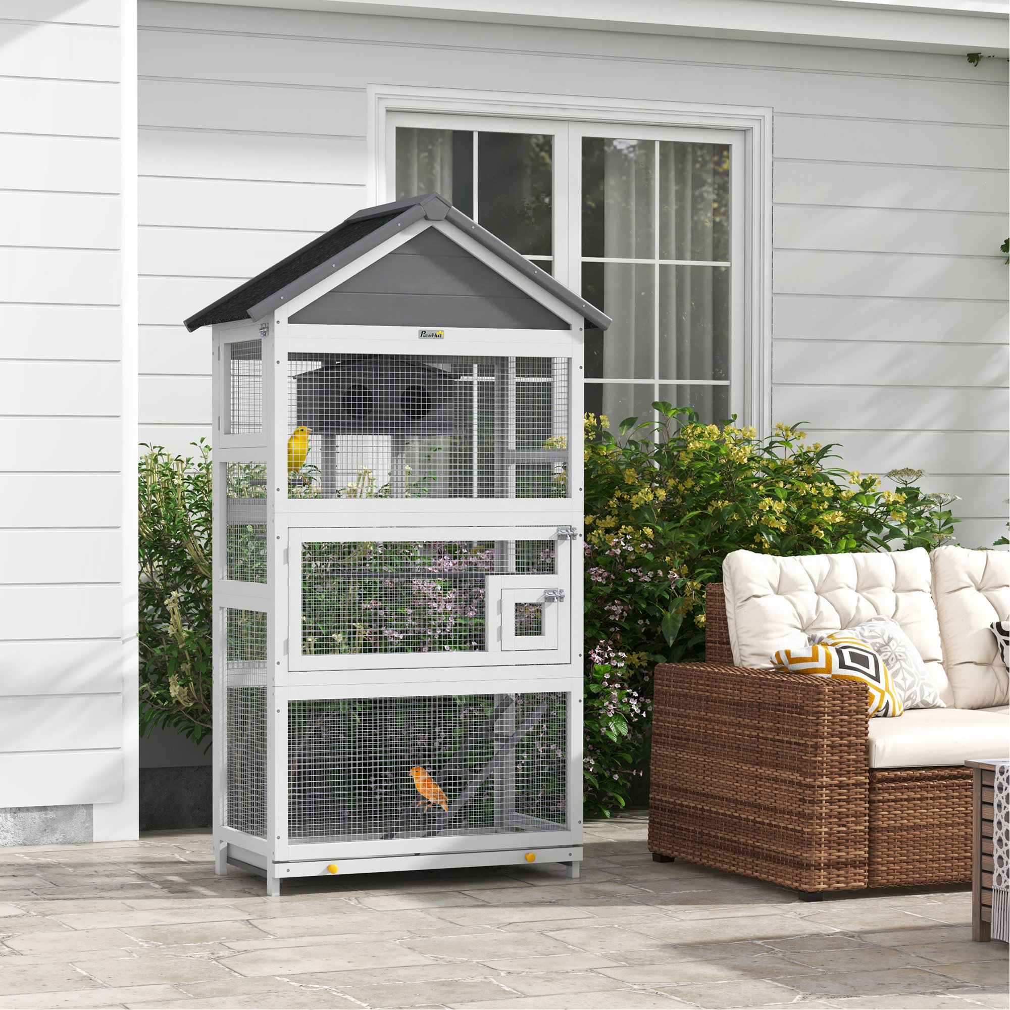 Alxfarton Wooden Bird Aviary, 67" Outdoor Bird Cage with Slide-Out Tray ...