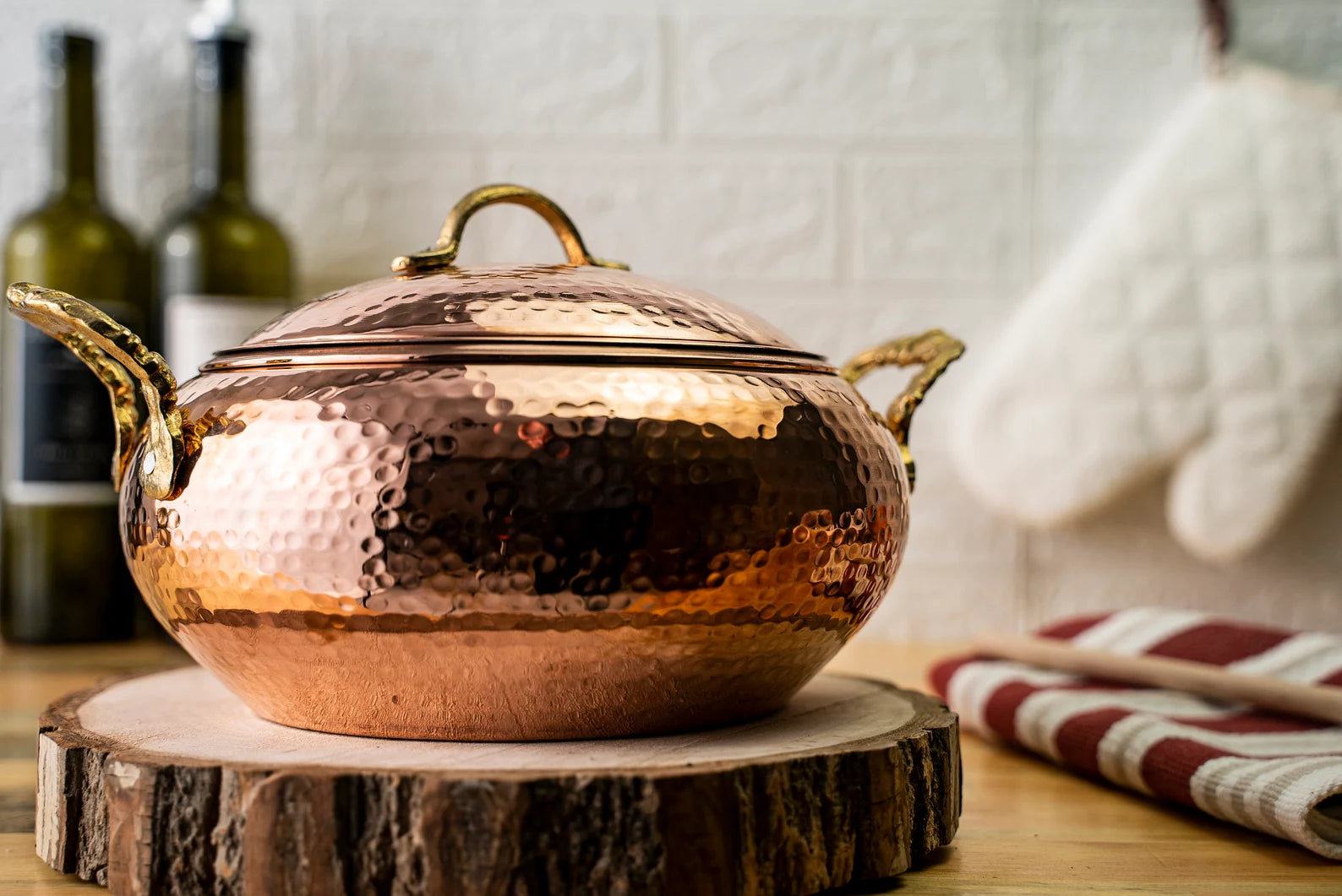 ALFIQ Solid Copper Cooking Pot With Lid | Brass Handle 100% Copper ...