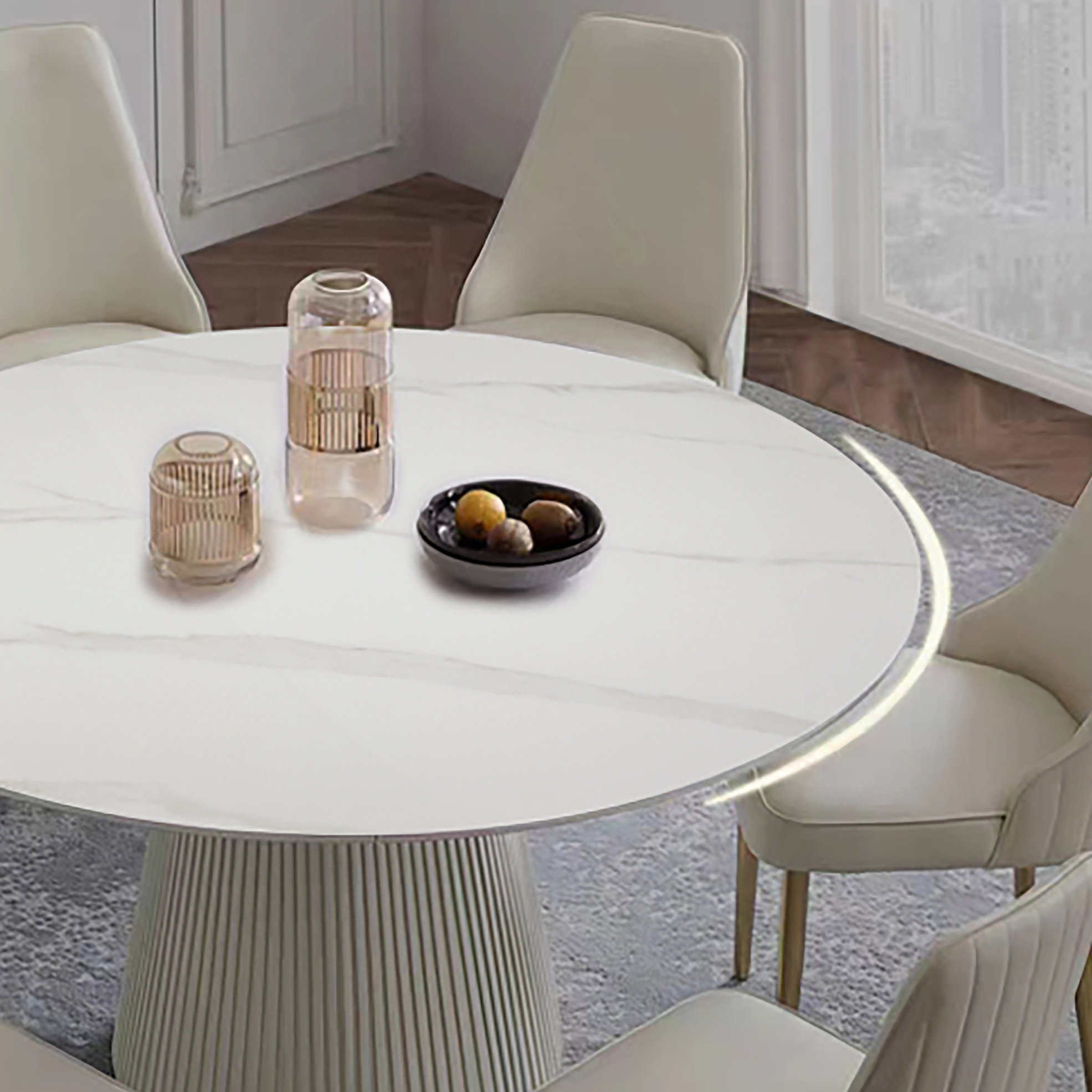 Everly Quinn 53 inch Modern sintered stone round dining table with ...