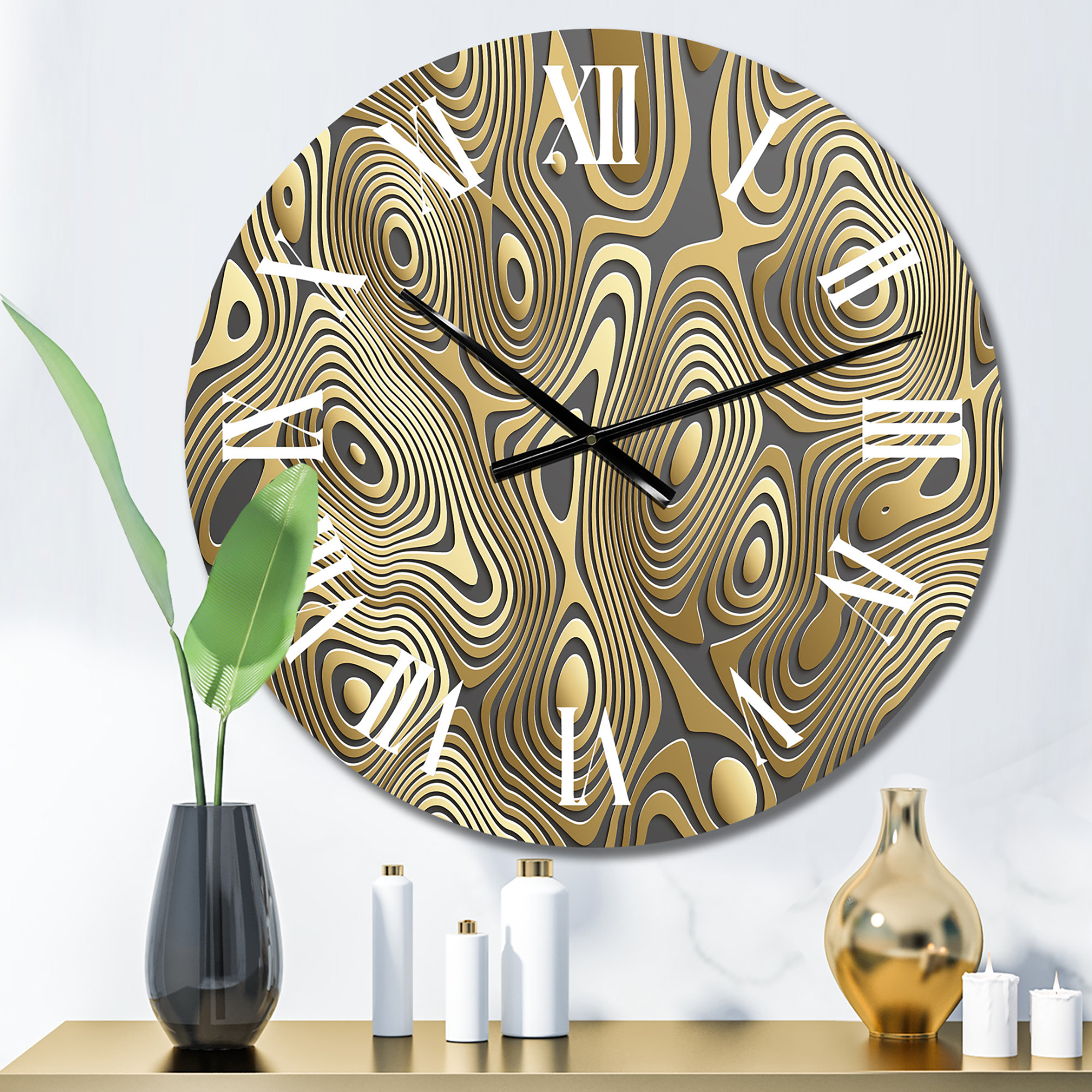 East Urban Home Wavy Luxury Gold Gradients II - Modern Wall Clock | Wayfair