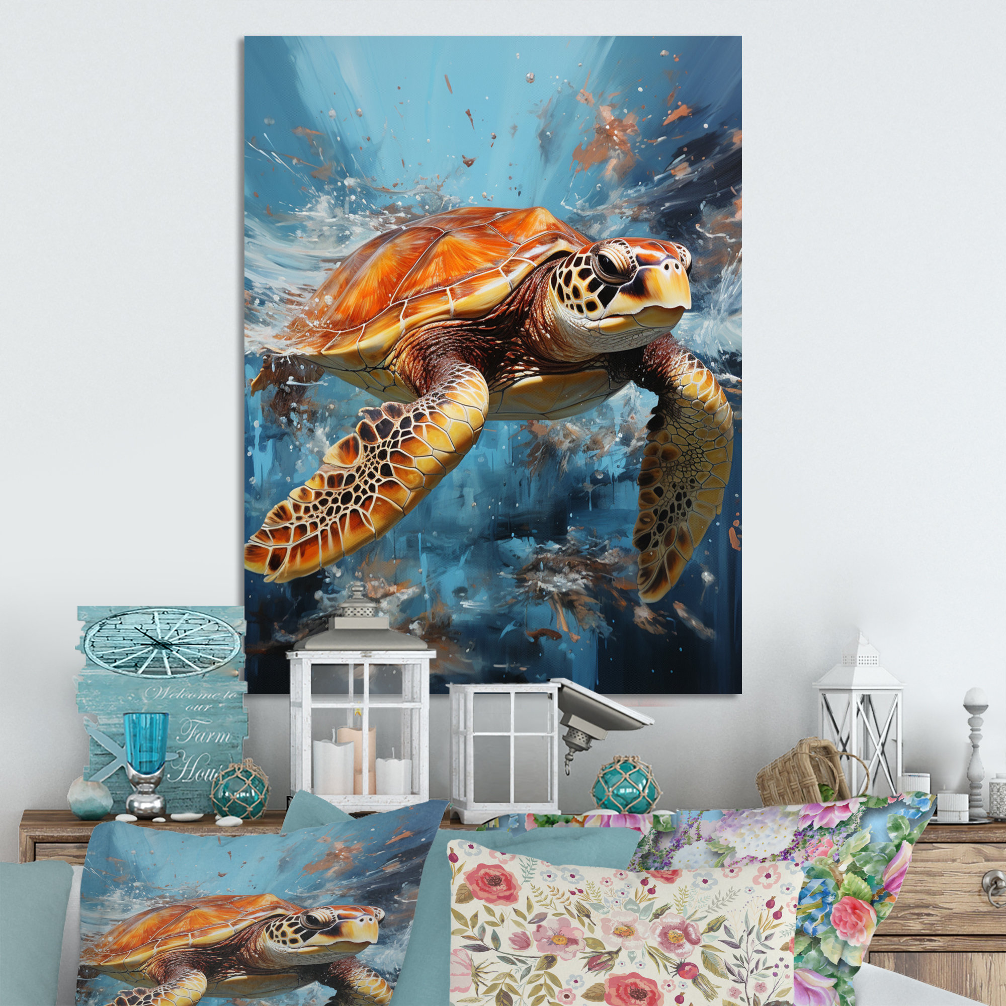 Millwood Pines Turquoise Turtle Drips In Ocean II - Animals Metal Wall ...