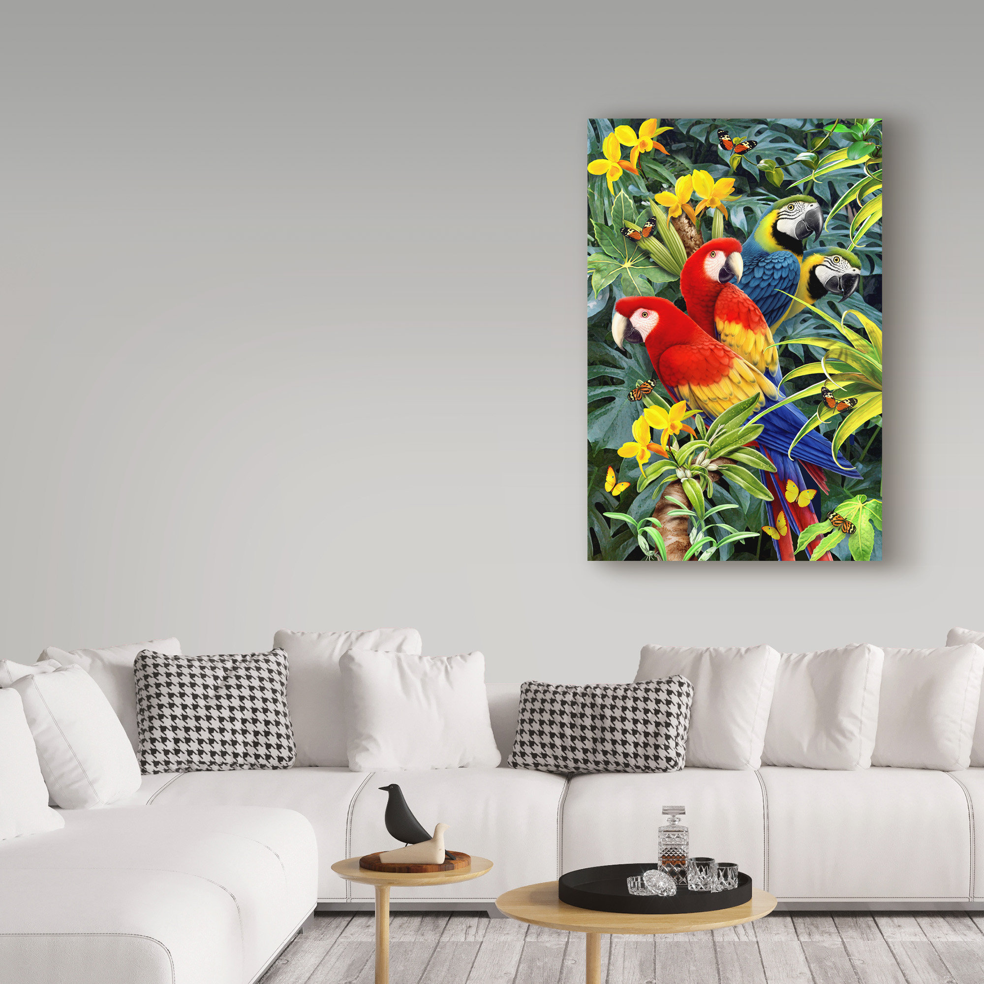 Trademark Fine Art Parrot Sitting in Flowers - Wrapped Canvas Graphic ...
