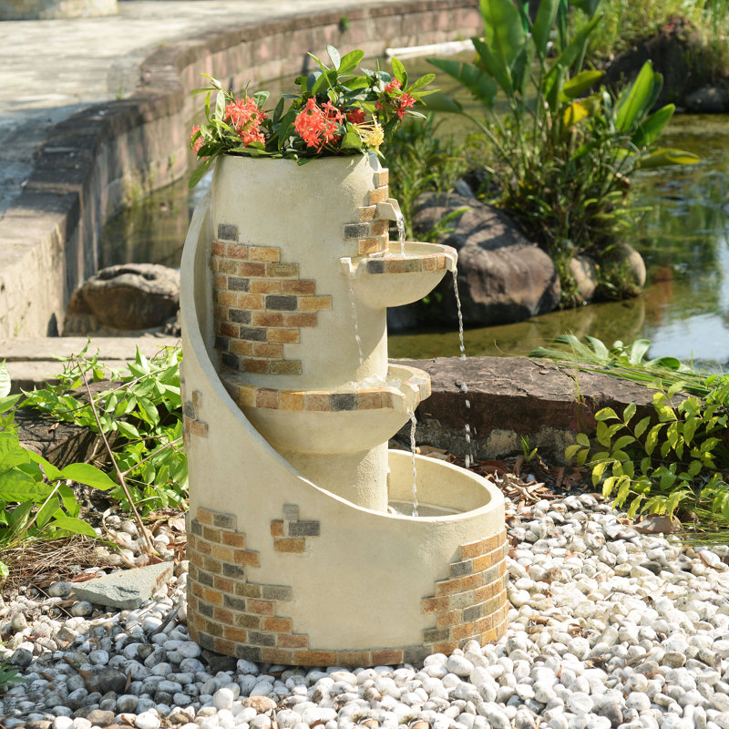 August Grove® 29.92" Outdoor Water Fountain with Garden Planter ...