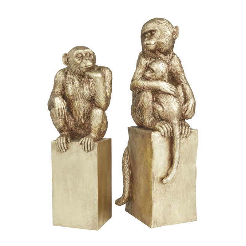 Dakota Fields Resin Monkey Decorative Gold Sculpture Set | Wayfair