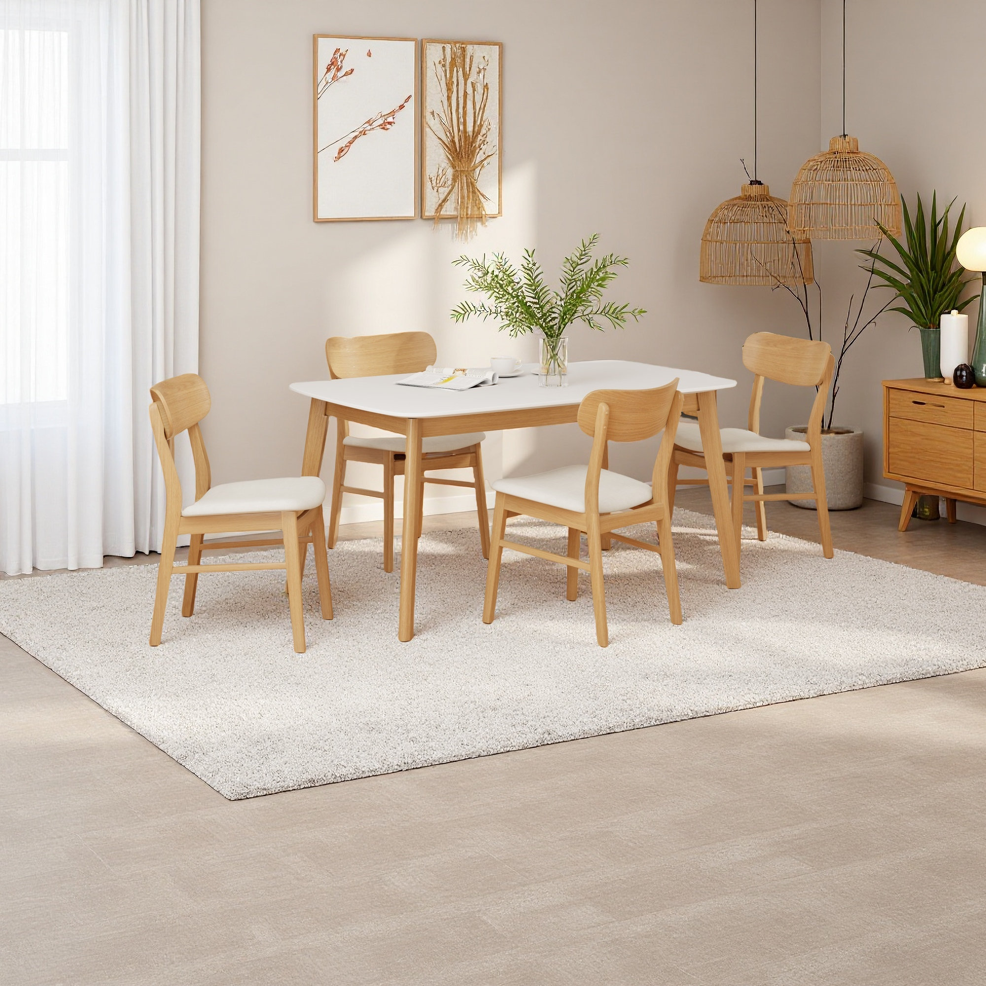 George Oliver 5-Piece Dining Table Set With One Solid Wood Frame Table ...