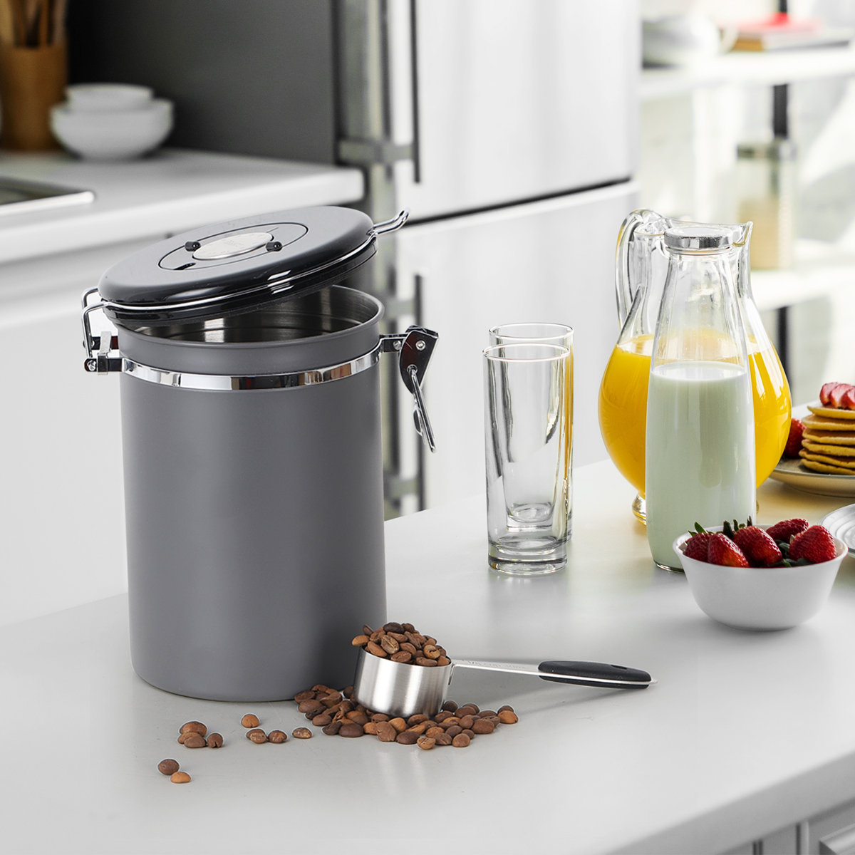 Latitude Run® Coffee Canister Airtight Steel Storage Container One Way ...