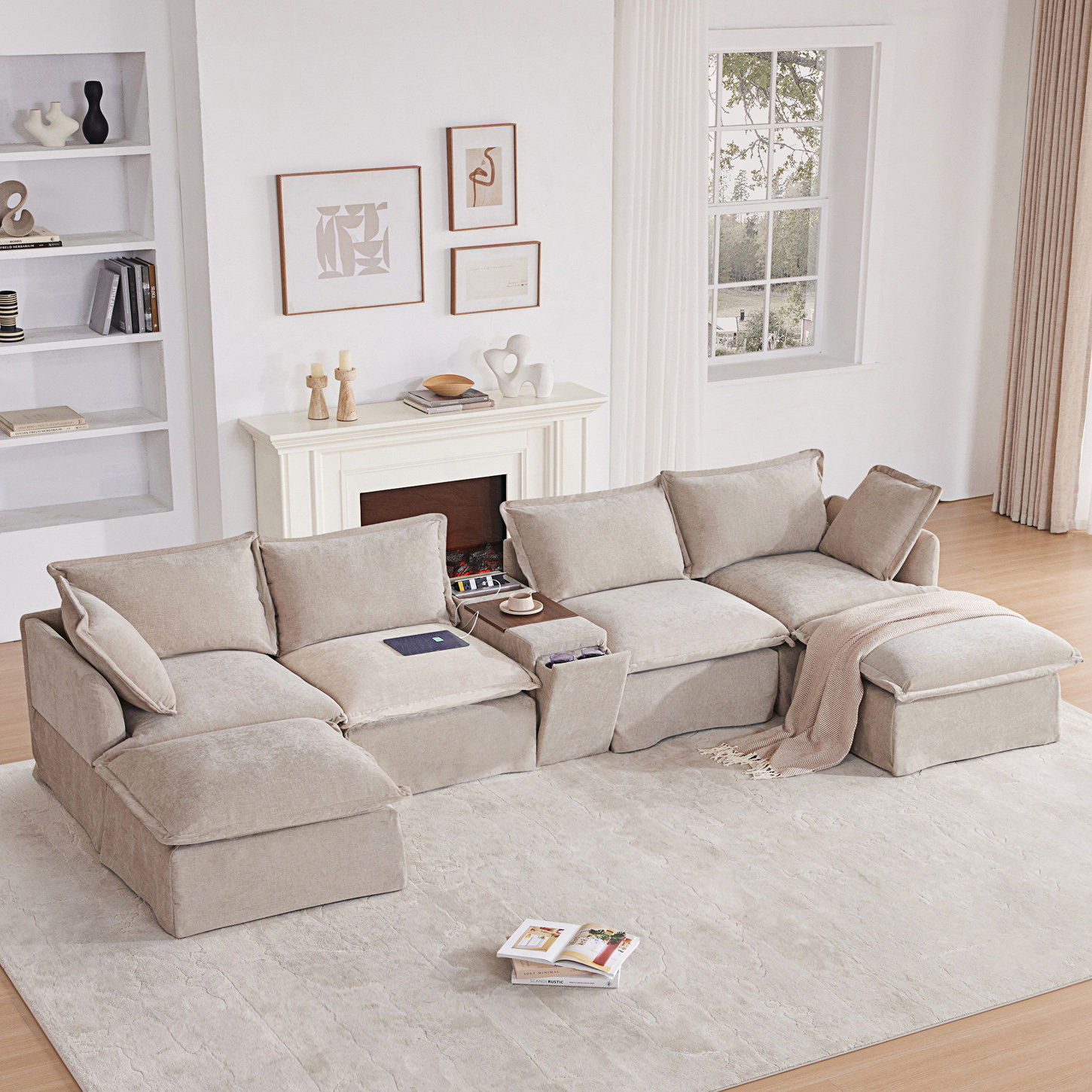 Wrought Studio™ Modular Sectional Sofa With Movable Ottoman And Console ...