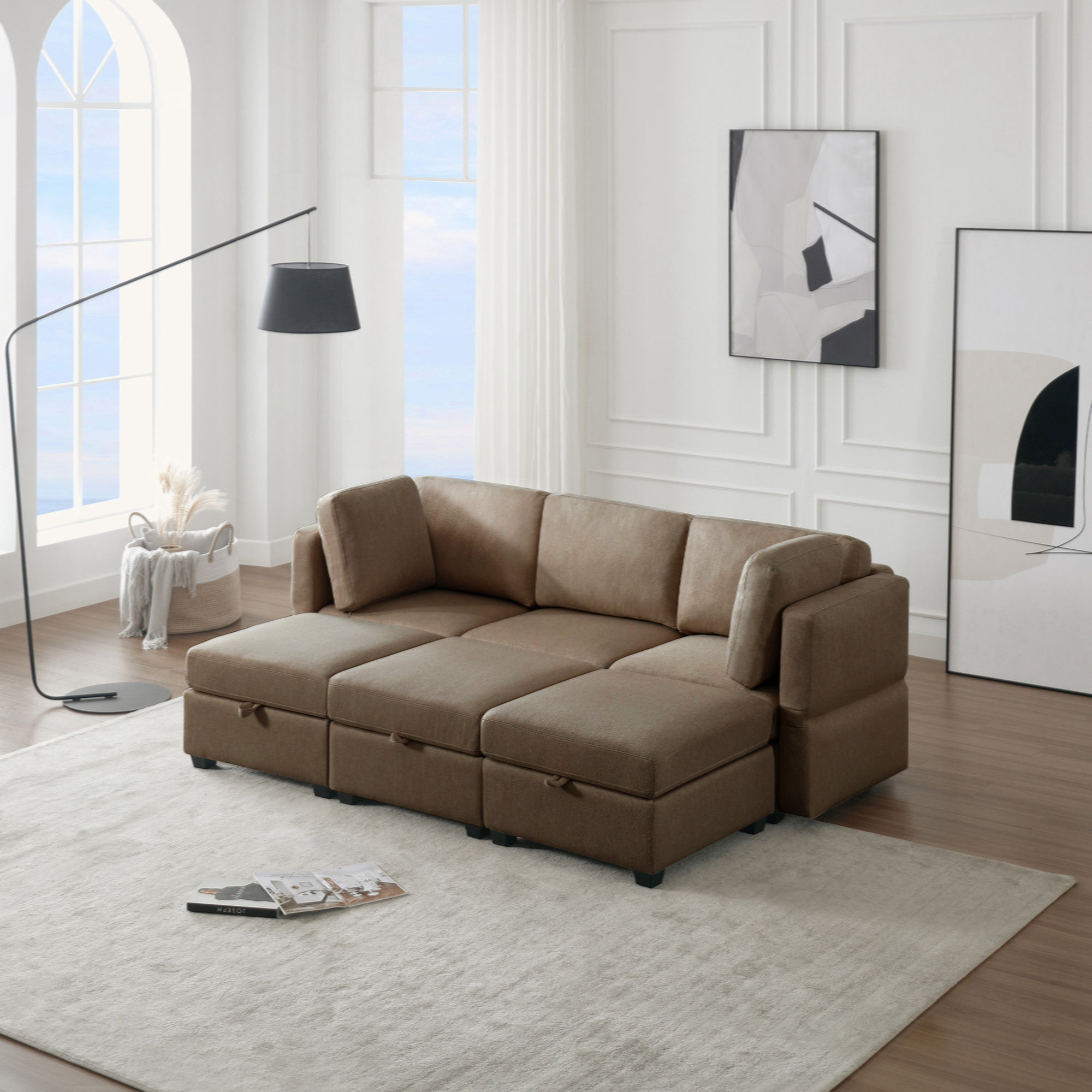 Hokku Designs Tatym Modular Sectional Sofa Couch Bed with Storage Seats ...
