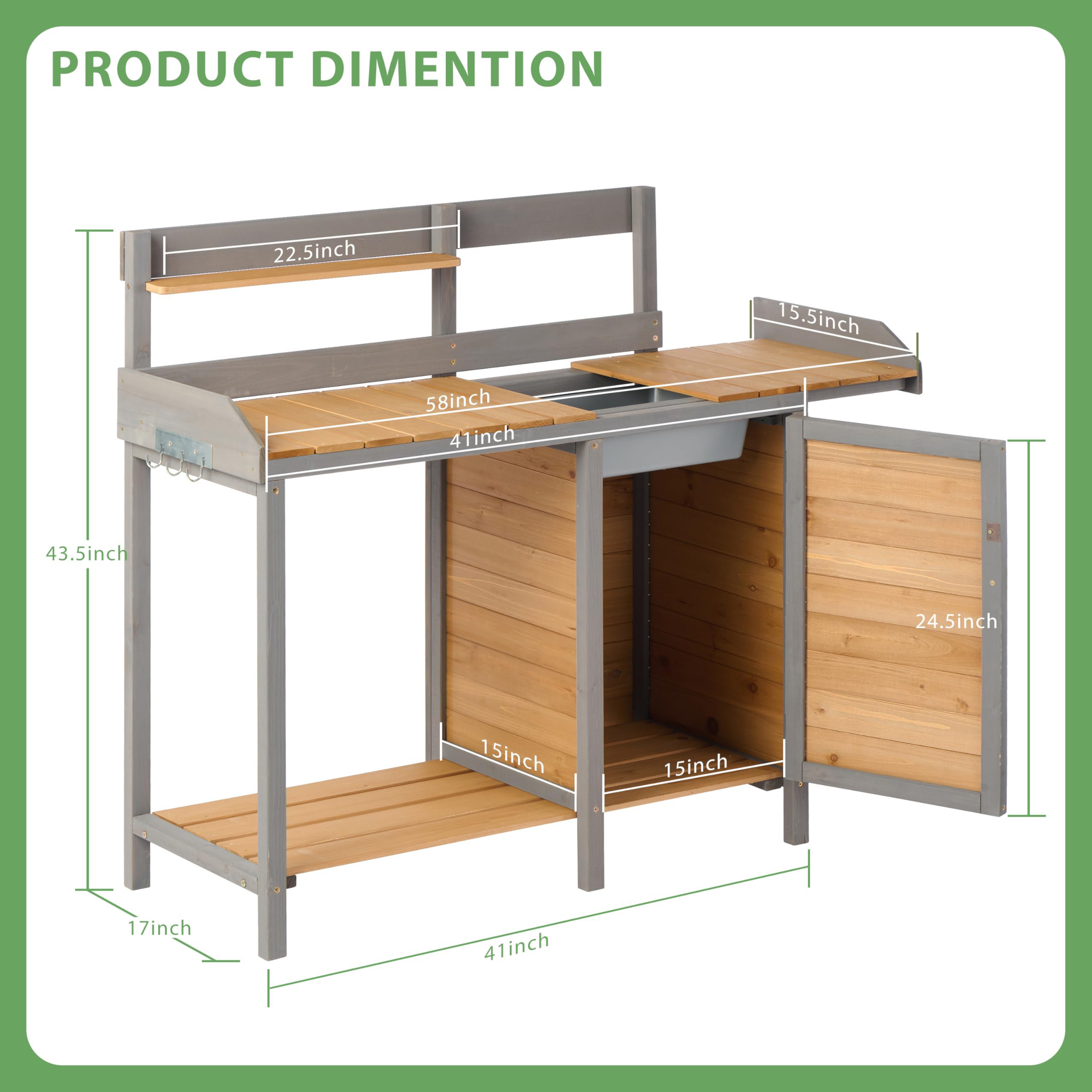 Gracie Oaks Outdoor Wooden Potting Bench Table With Sink, Garden Table ...