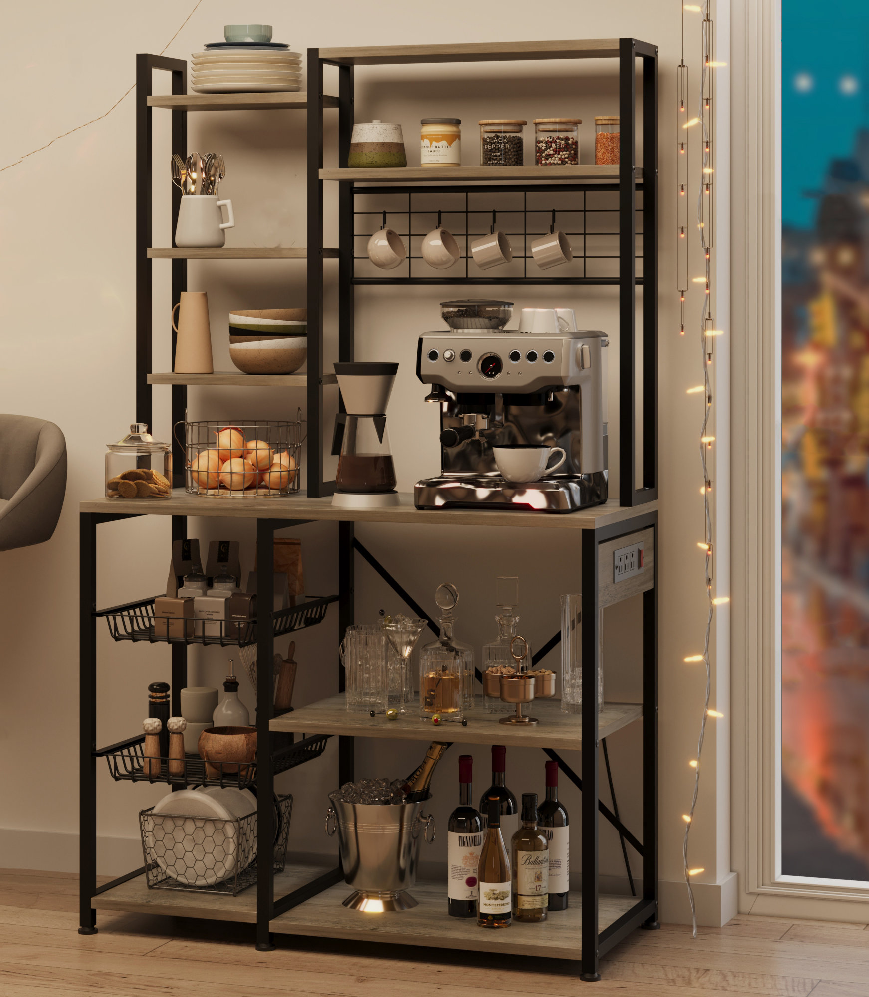 17 Stories Bakers Rack With Power Outlet,7-tier Kitchen Bakers Rack ...