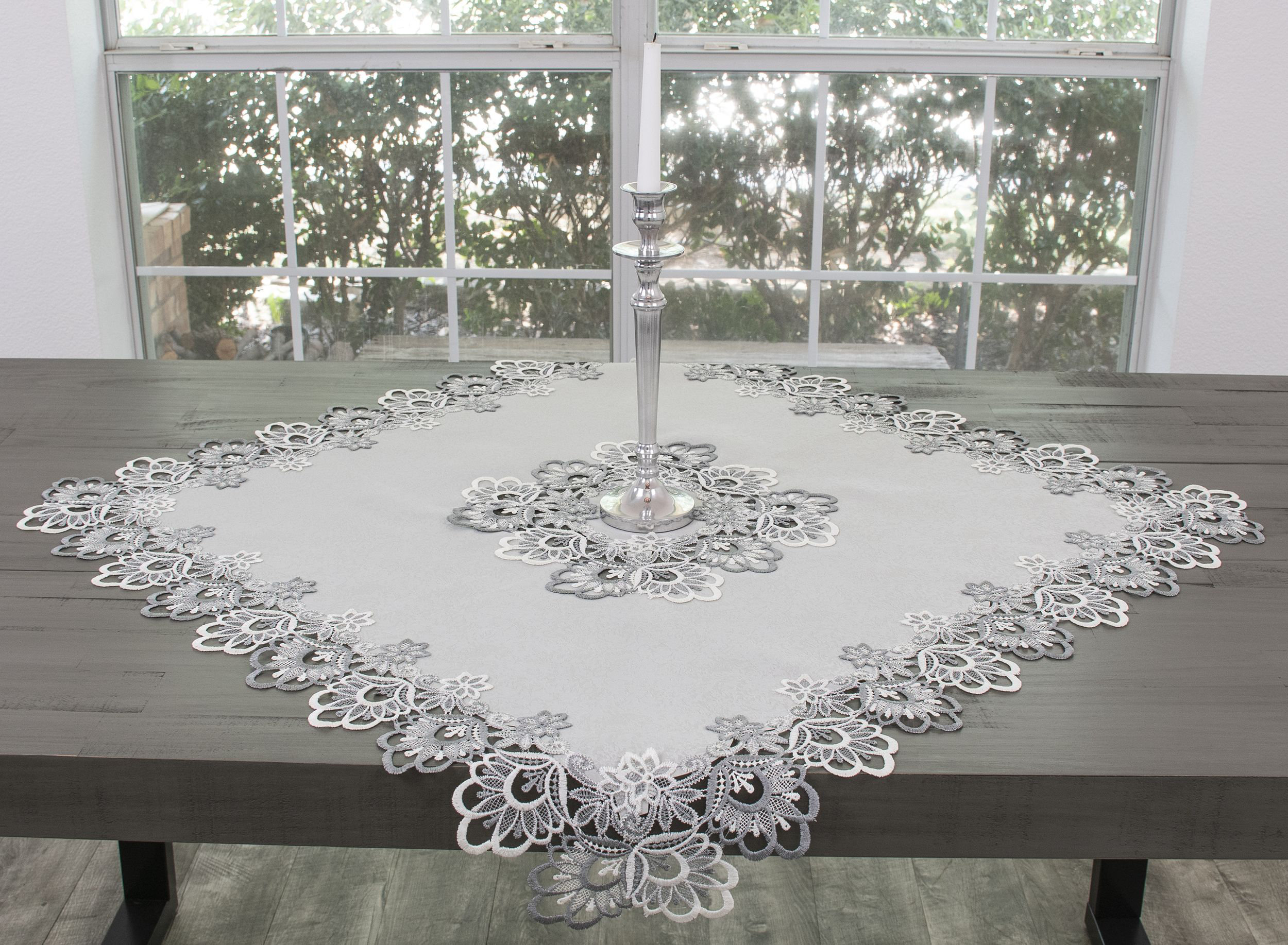 House of Hampton® Stalnaker Silver Lace Table Topper (33" Square) | Wayfair